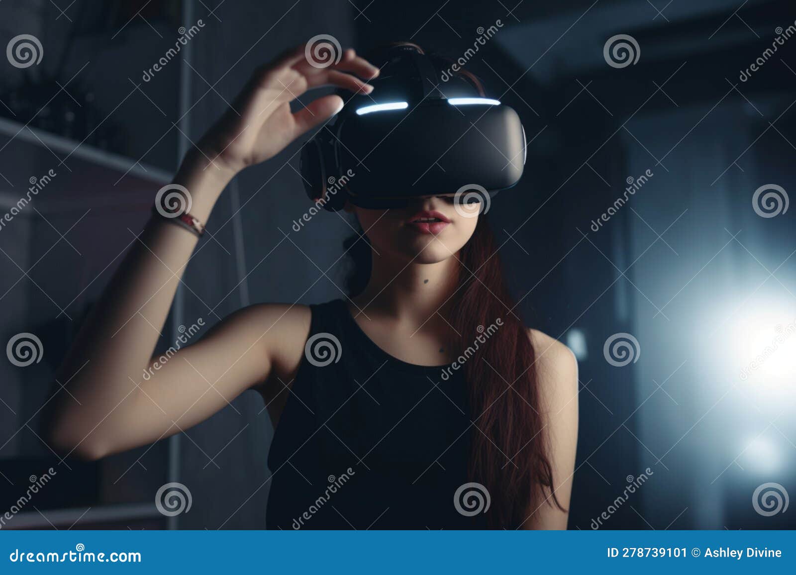 VR Headset on Model. Virtual Reality Interacting with Digital World. Ai ...