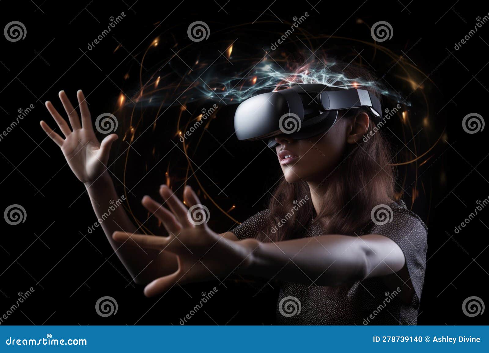 VR Headset on Model. Virtual Reality Interacting with Digital World. Ai ...