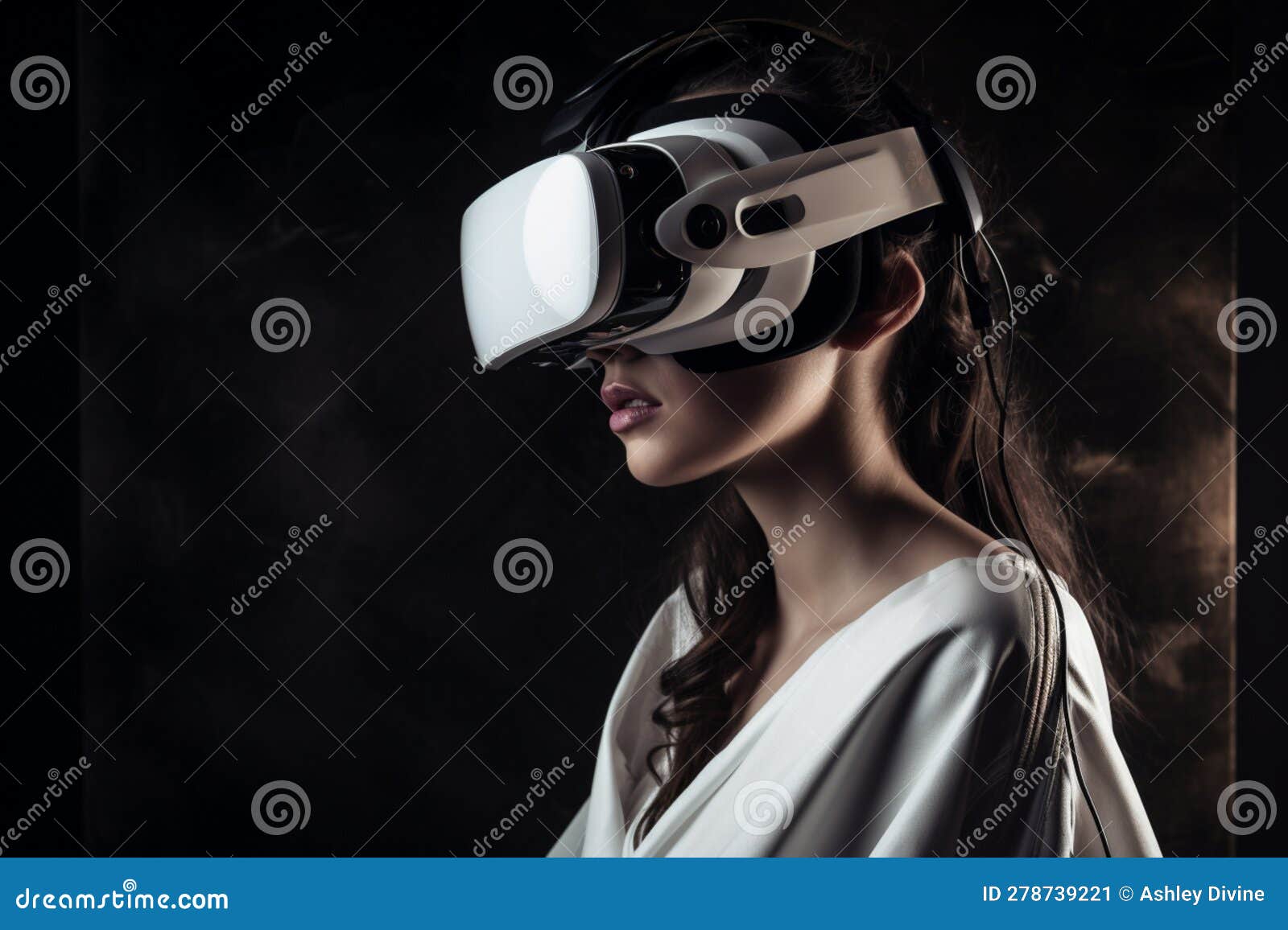 VR Headset on Model. Virtual Reality Interacting with Digital World. Ai ...