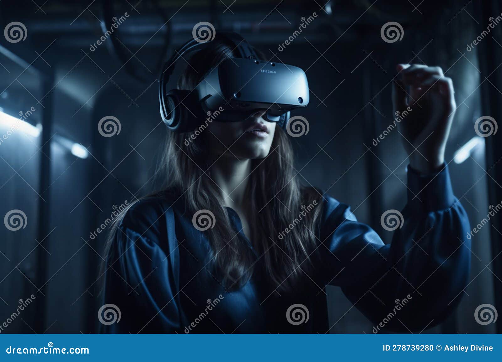 VR Headset on Model. Virtual Reality Interacting with Digital World. Ai ...