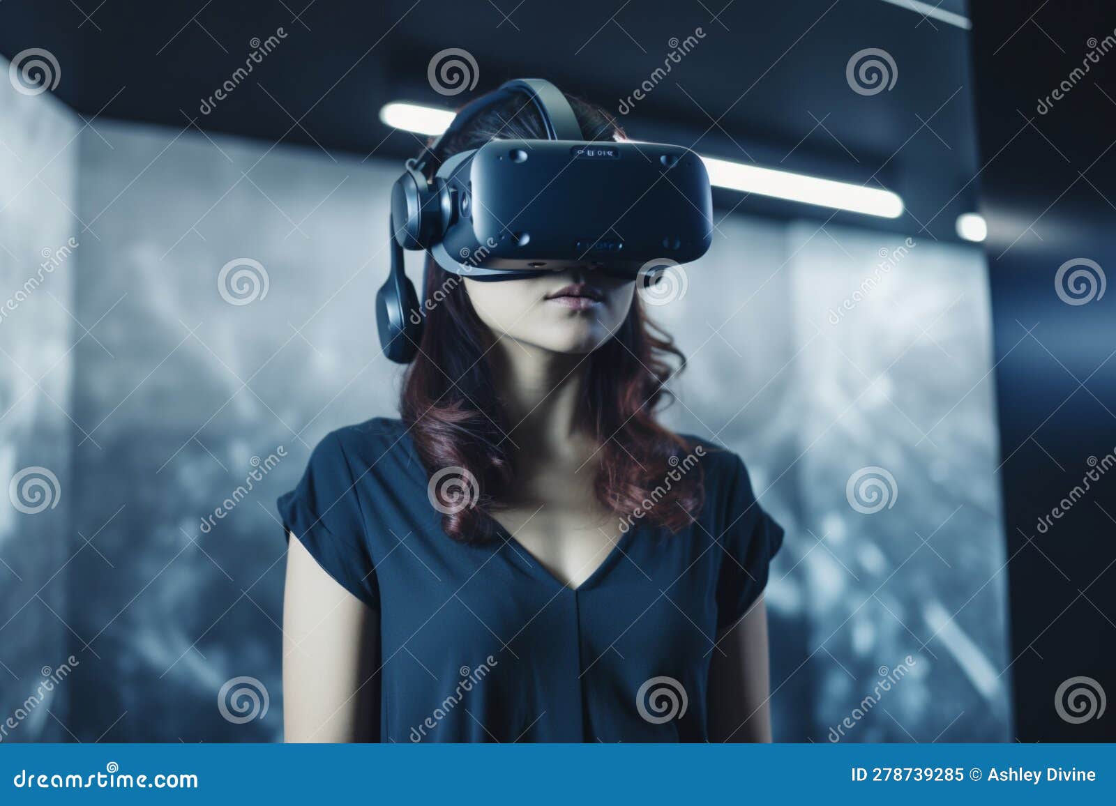 VR Headset on Model. Virtual Reality Interacting with Digital World. Ai ...