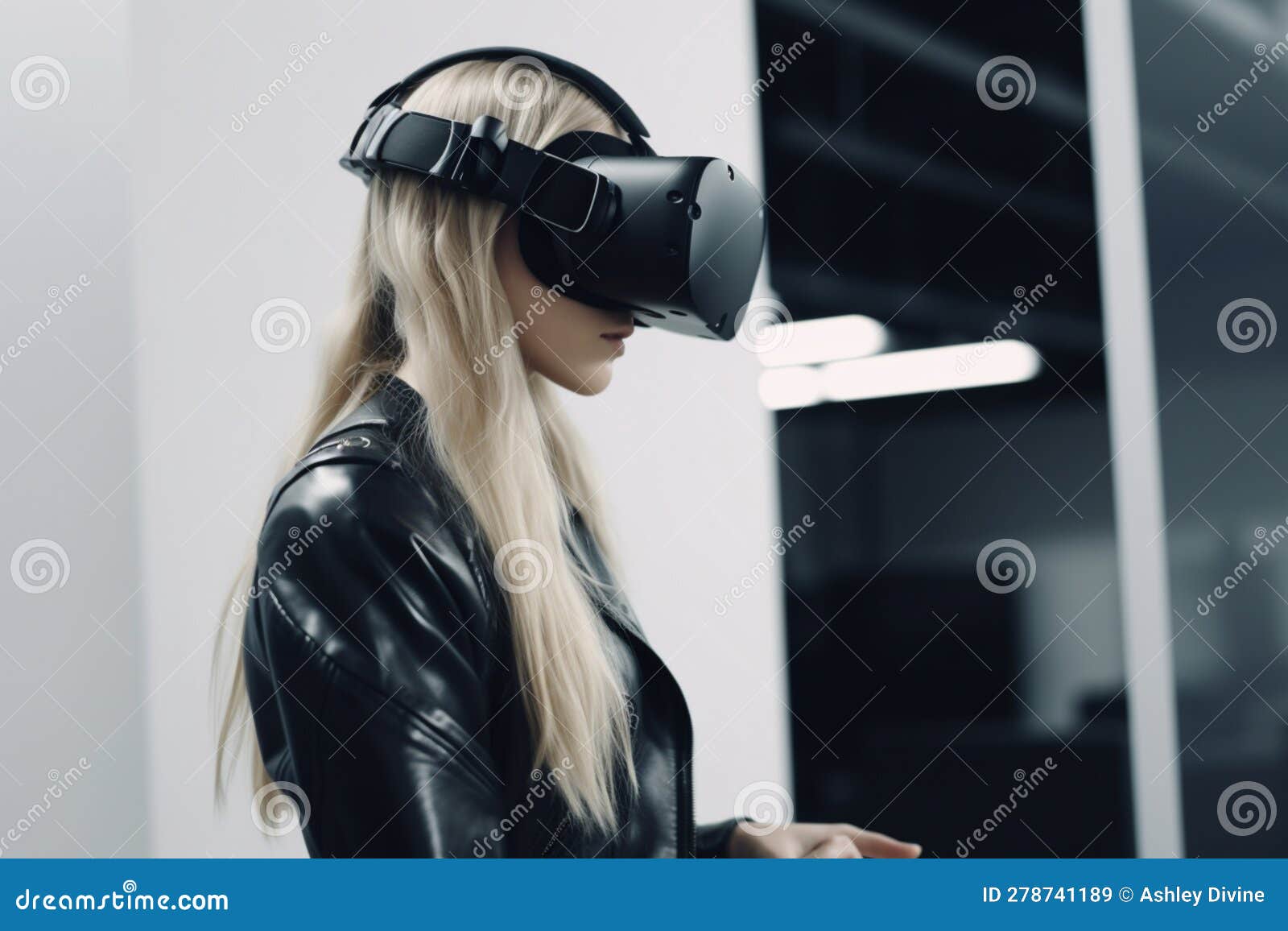 VR Headset on Model. Virtual Reality Interacting with Digital World. Ai ...