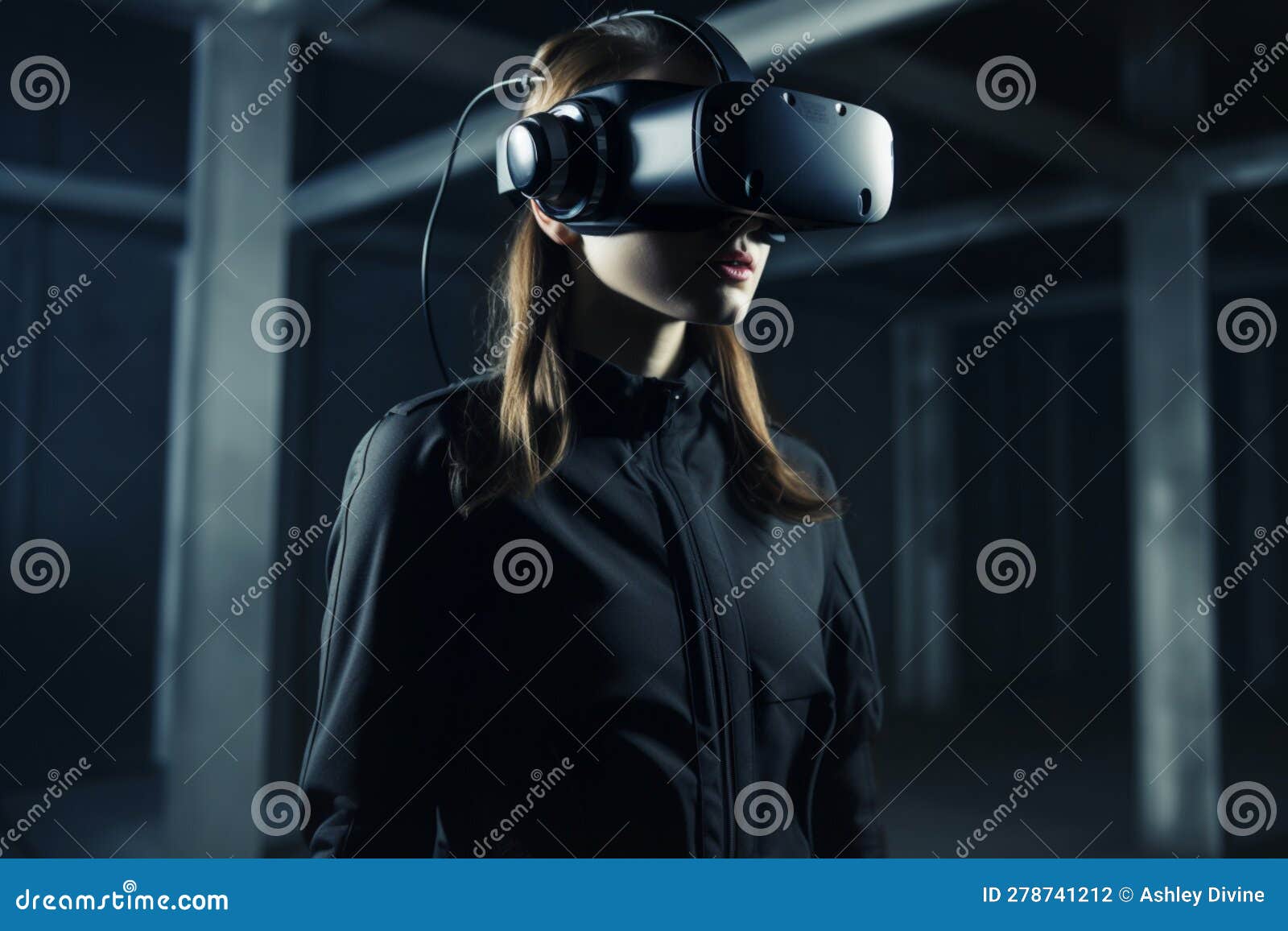 VR Headset on Model. Virtual Reality Interacting with Digital World. Ai ...