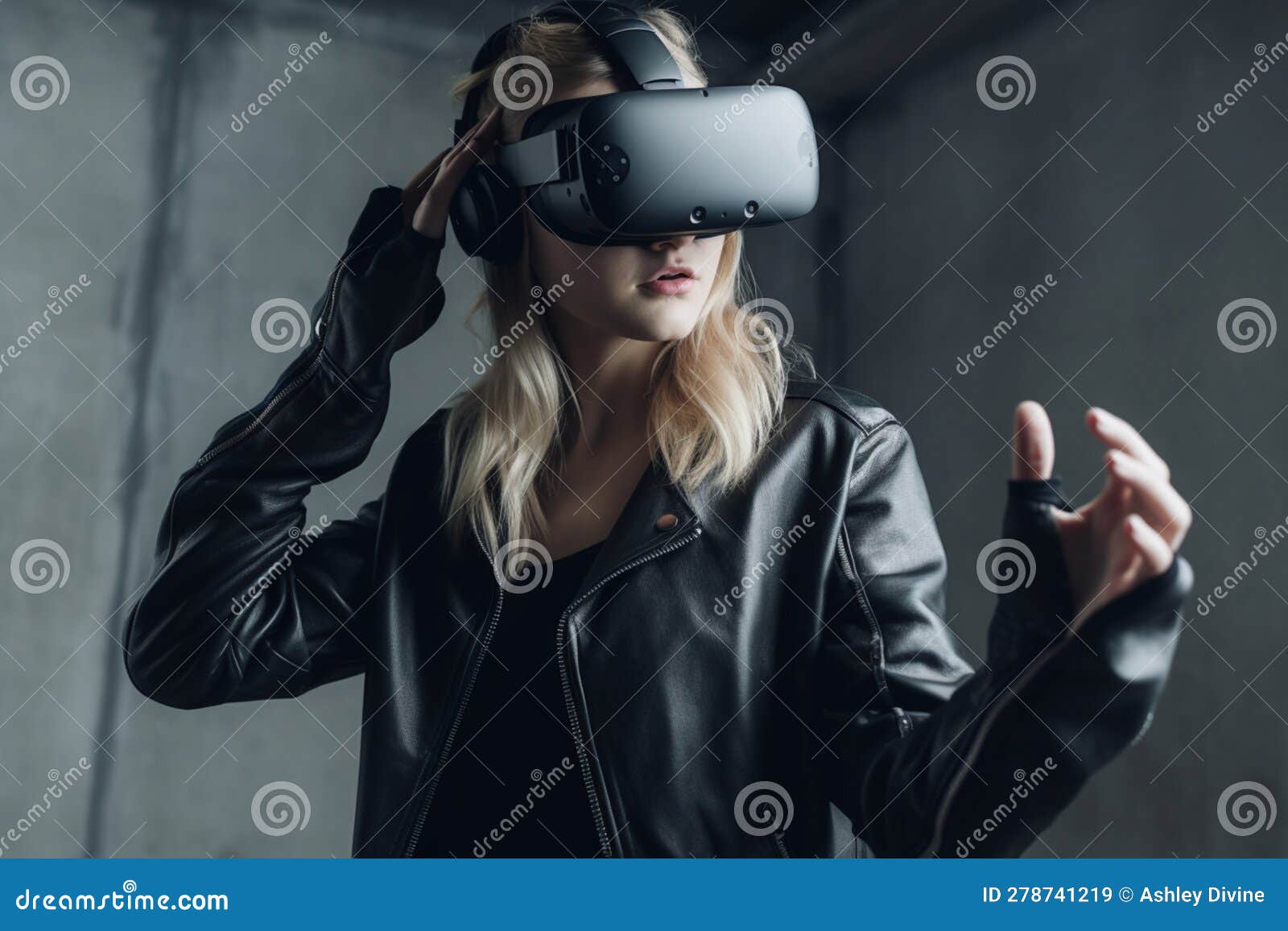 VR Headset on Model. Virtual Reality Interacting with Digital World. Ai ...