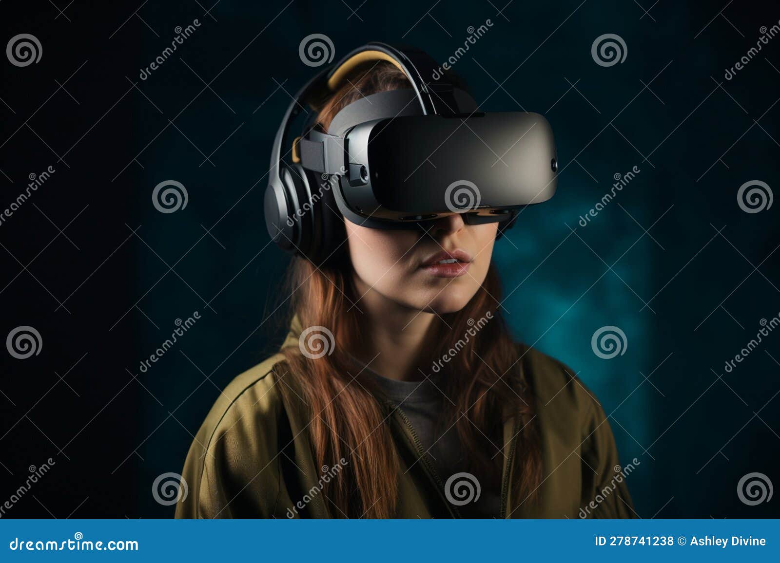 VR Headset on Model. Virtual Reality Interacting with Digital World. Ai ...