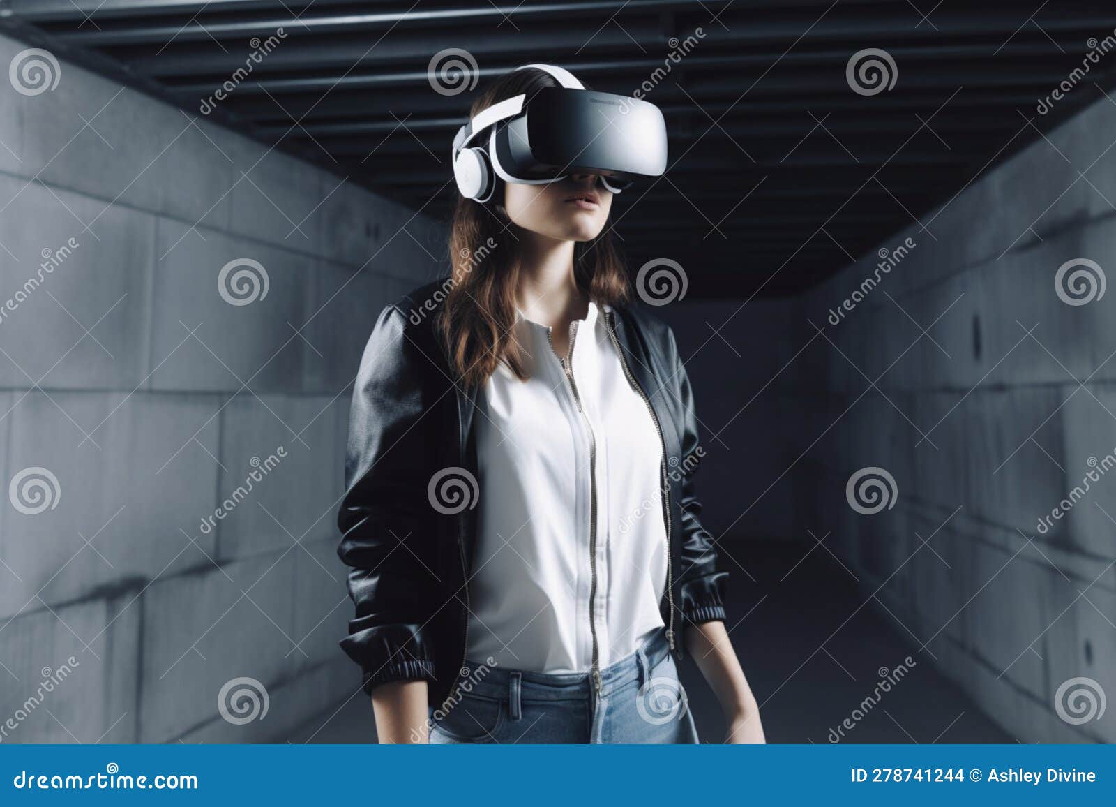 VR Headset on Model. Virtual Reality Interacting with Digital World. Ai ...
