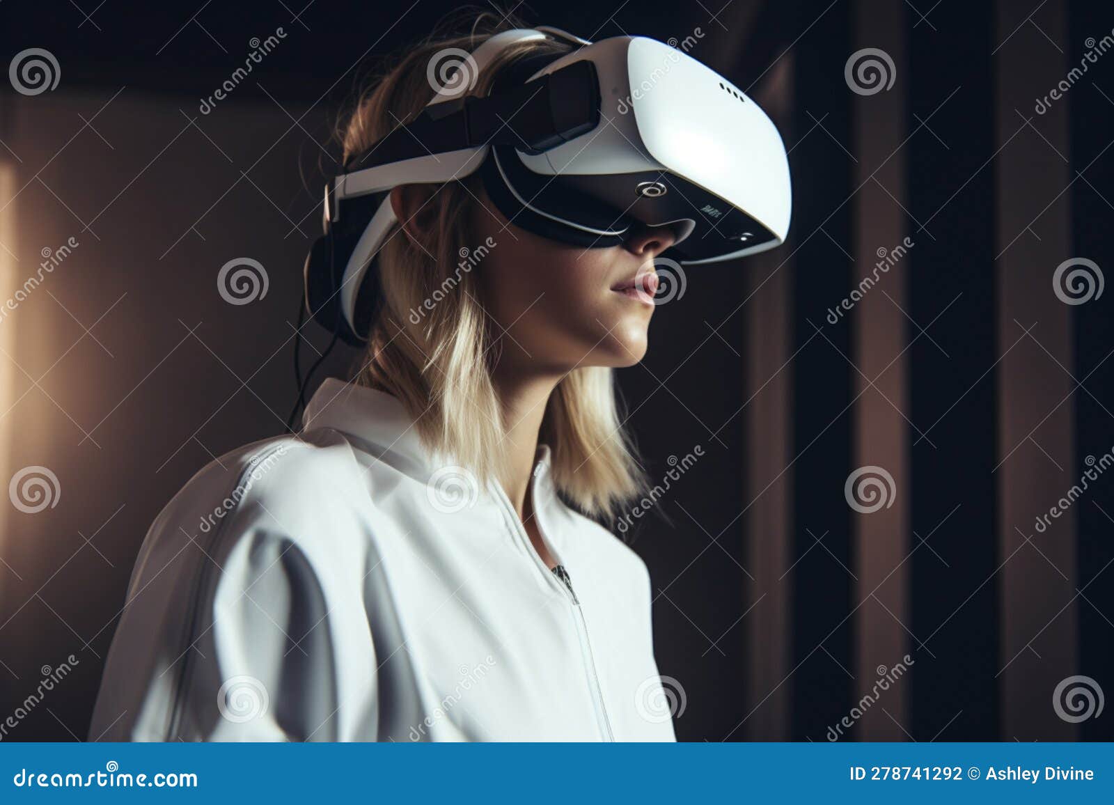 VR Headset on Model. Virtual Reality Interacting with Digital World. Ai ...