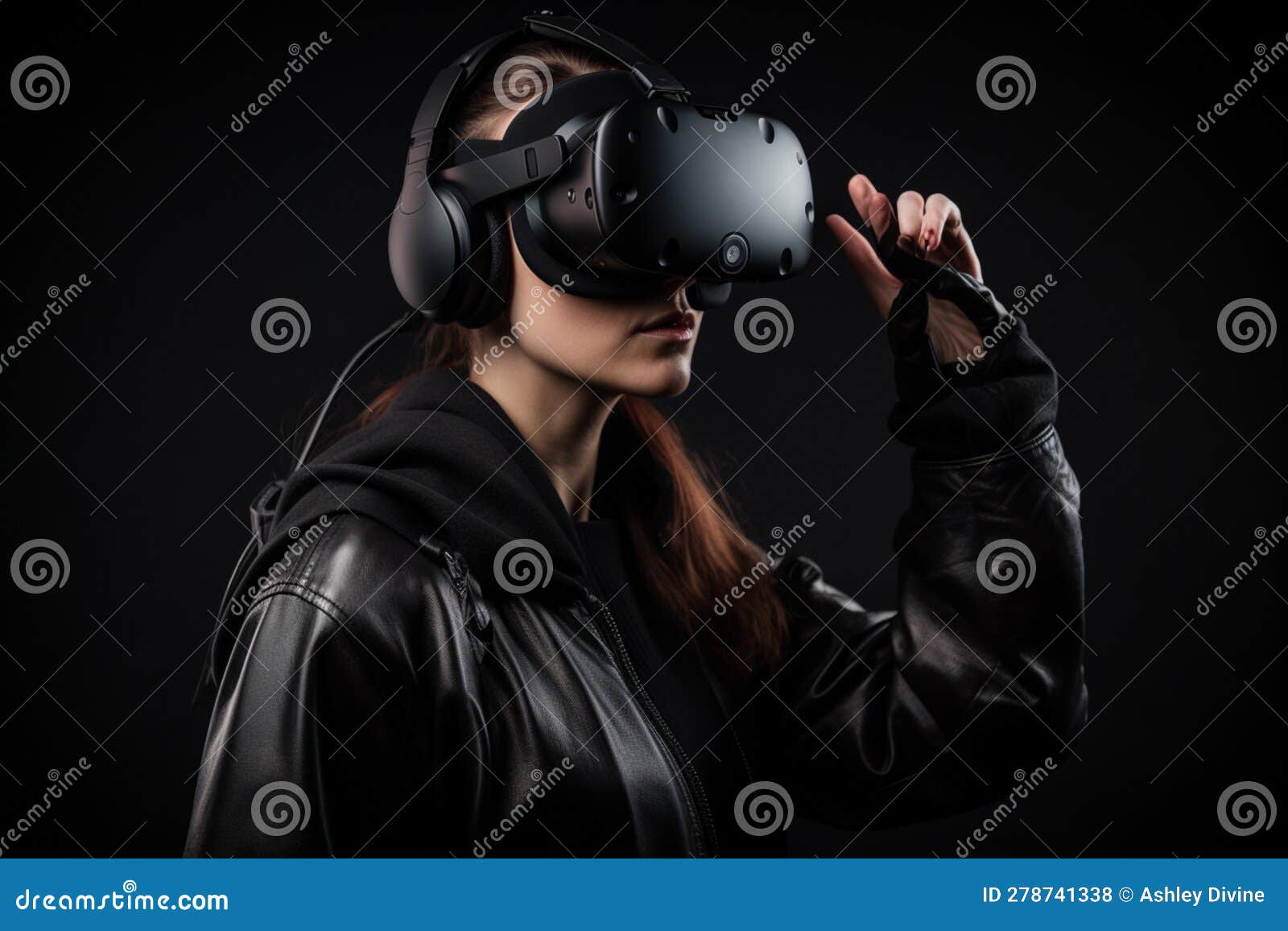 VR Headset on Model. Virtual Reality Interacting with Digital World. Ai ...