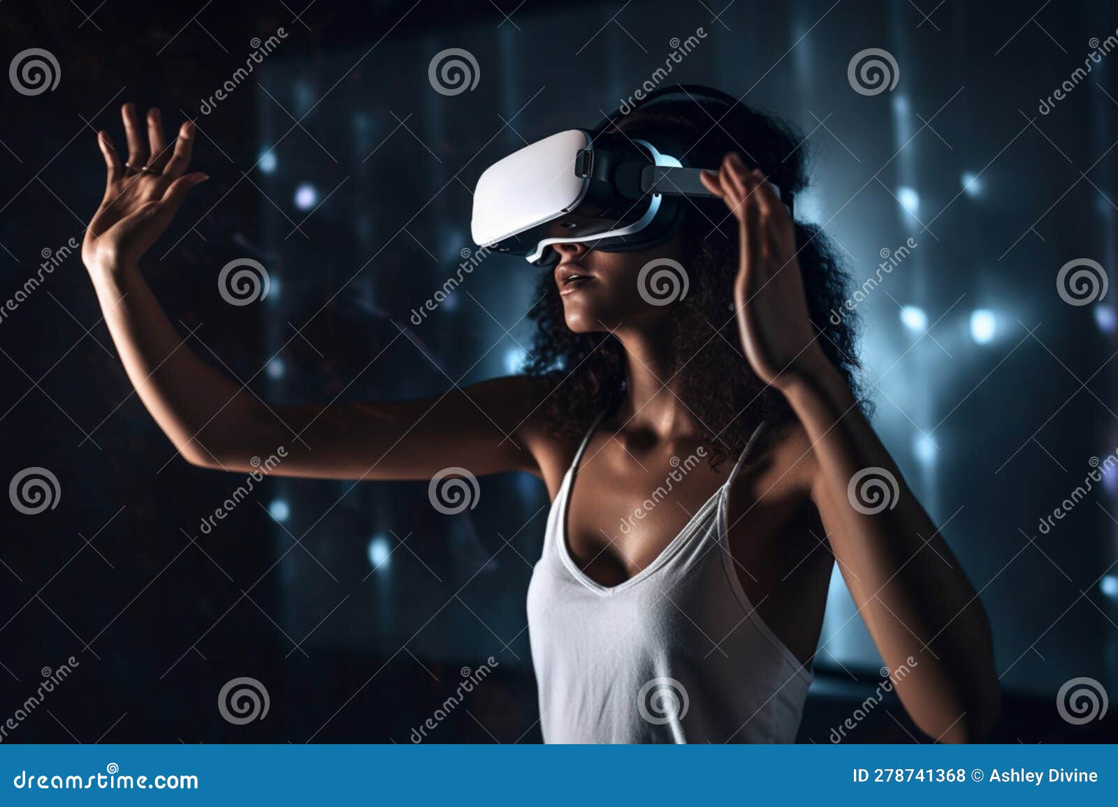 VR Headset on Model. Virtual Reality Interacting with Digital World. Ai ...