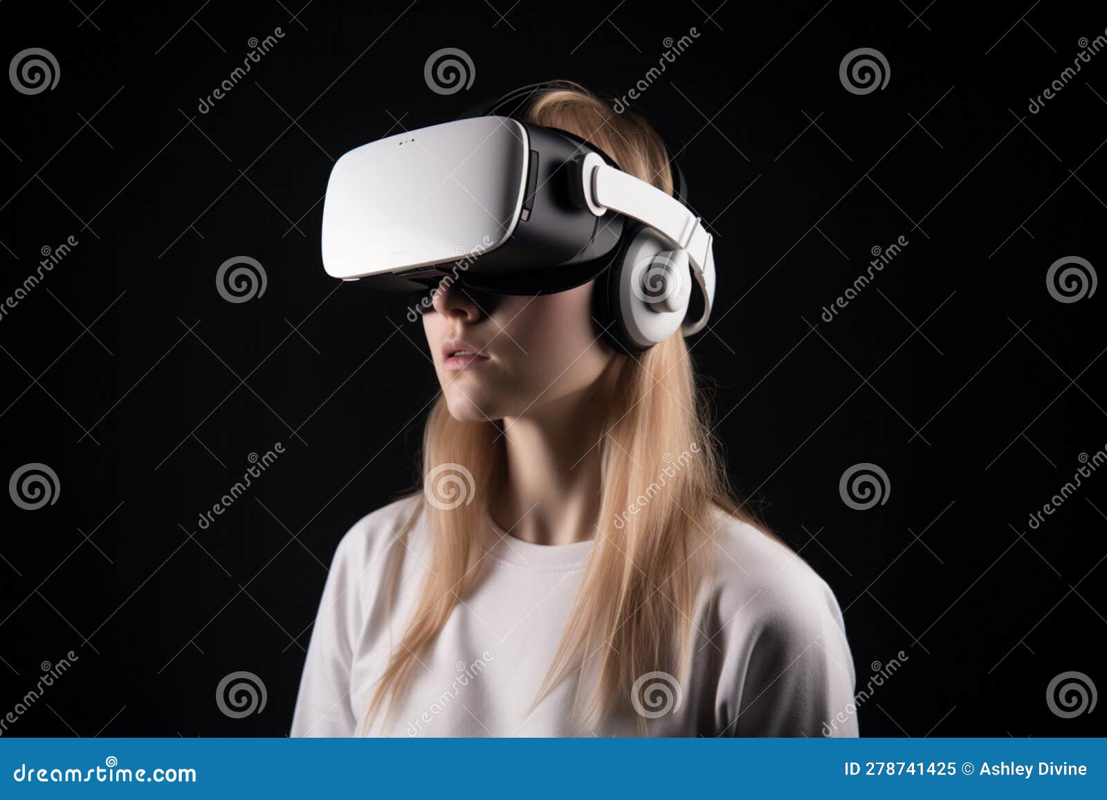 VR Headset on Model. Virtual Reality Interacting with Digital World. Ai ...