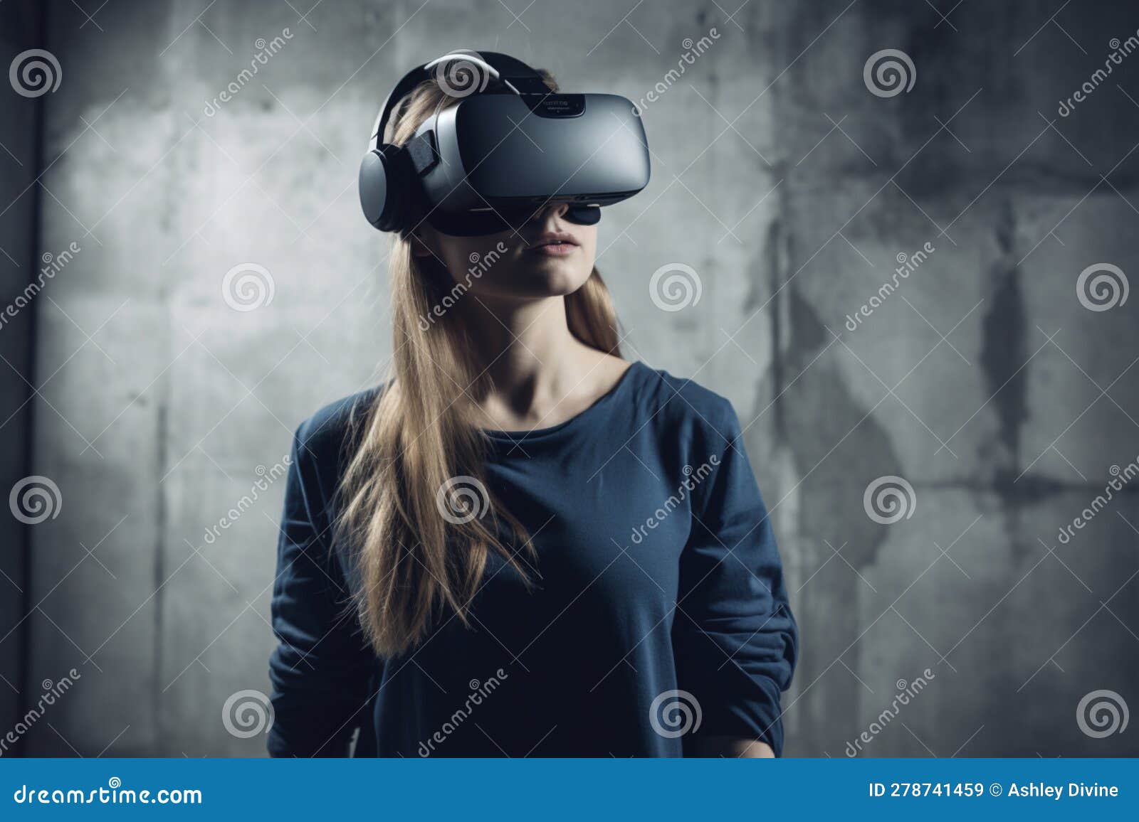 VR Headset on Model. Virtual Reality Interacting with Digital World. Ai ...
