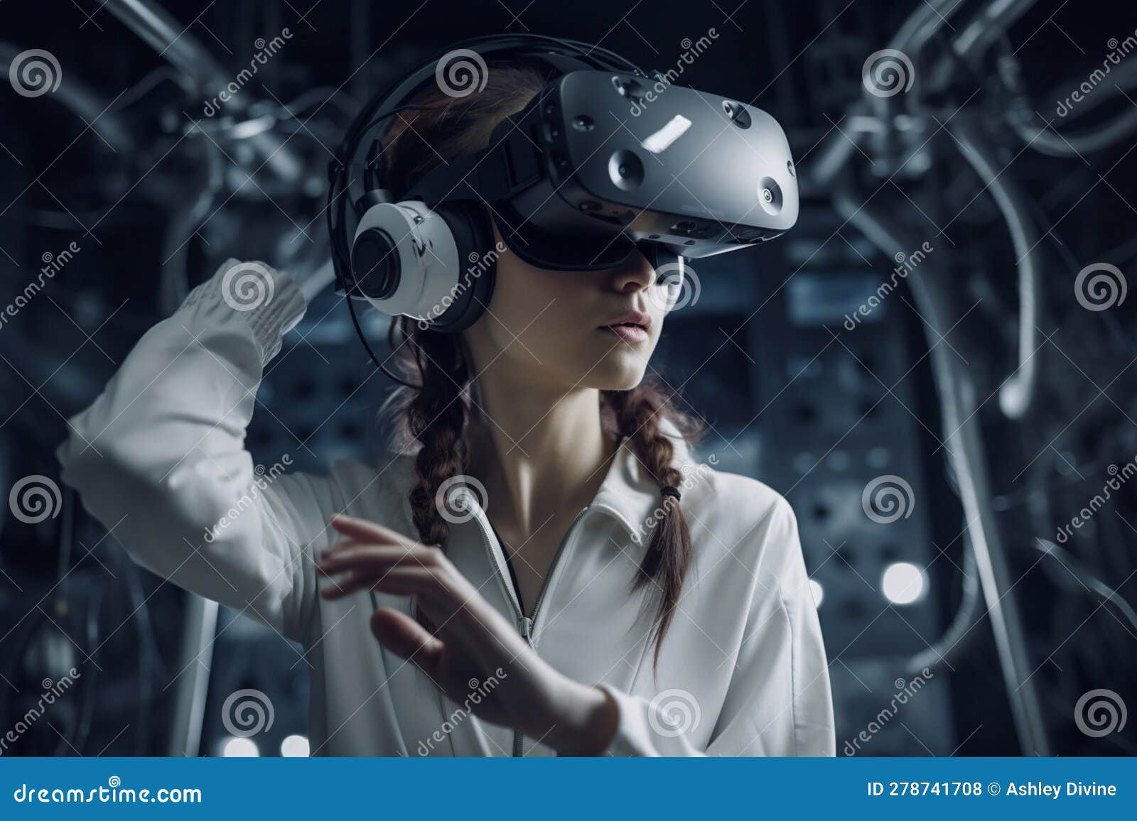 VR Headset on Model. Virtual Reality Interacting with Digital World. Ai ...