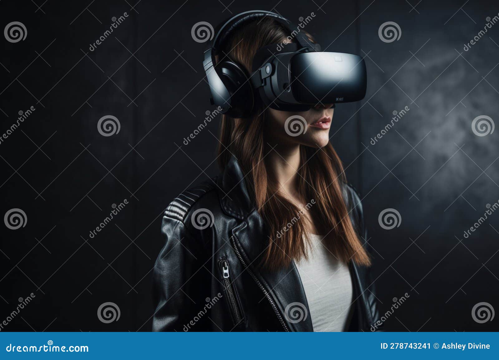 VR Headset on Model. Virtual Reality Interacting with Digital World. Ai ...