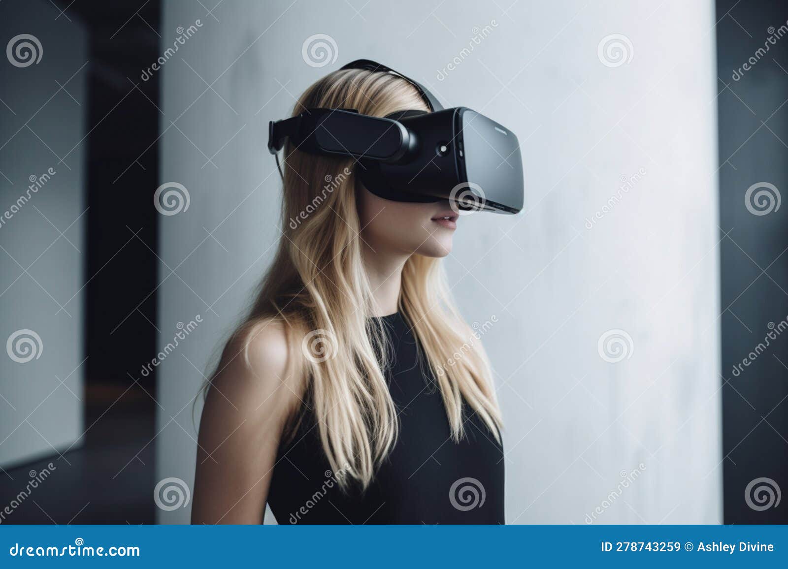 VR Headset on Model. Virtual Reality Interacting with Digital World. Ai ...