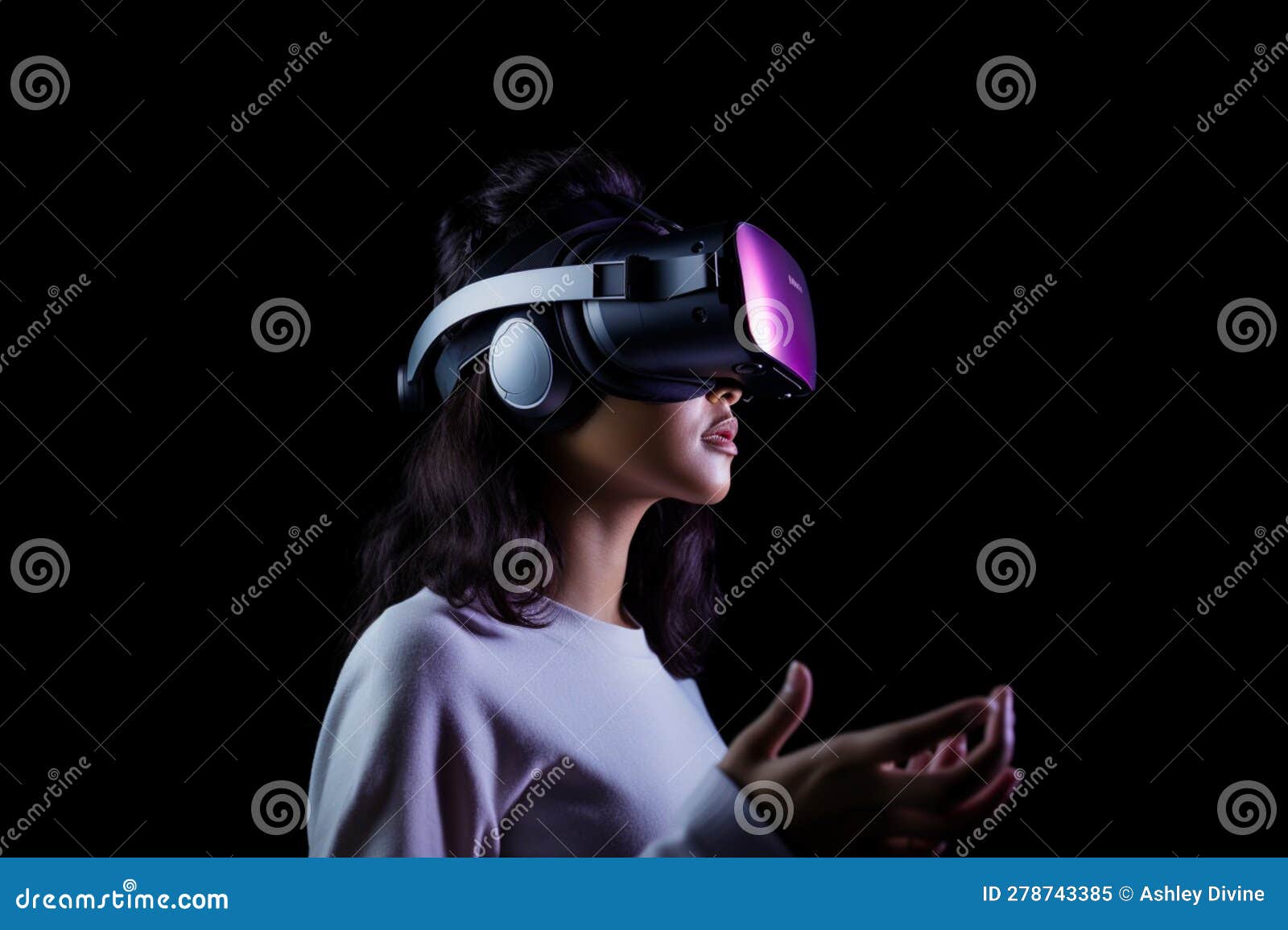 VR Headset on Model. Virtual Reality Interacting with Digital World. Ai ...