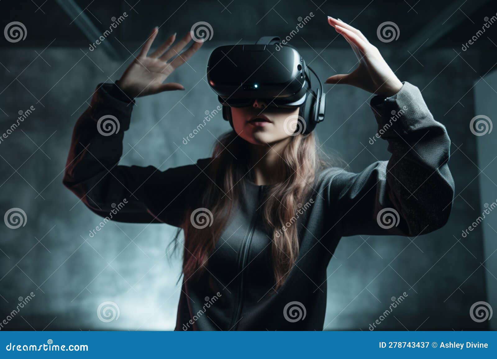 VR Headset on Model. Virtual Reality Interacting with Digital World. Ai ...