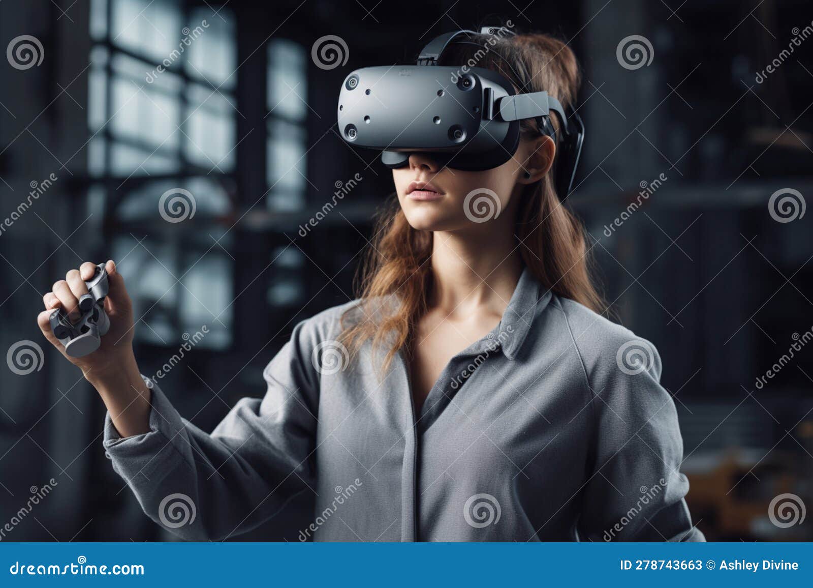 VR Headset on Model. Virtual Reality Interacting with Digital World. Ai ...
