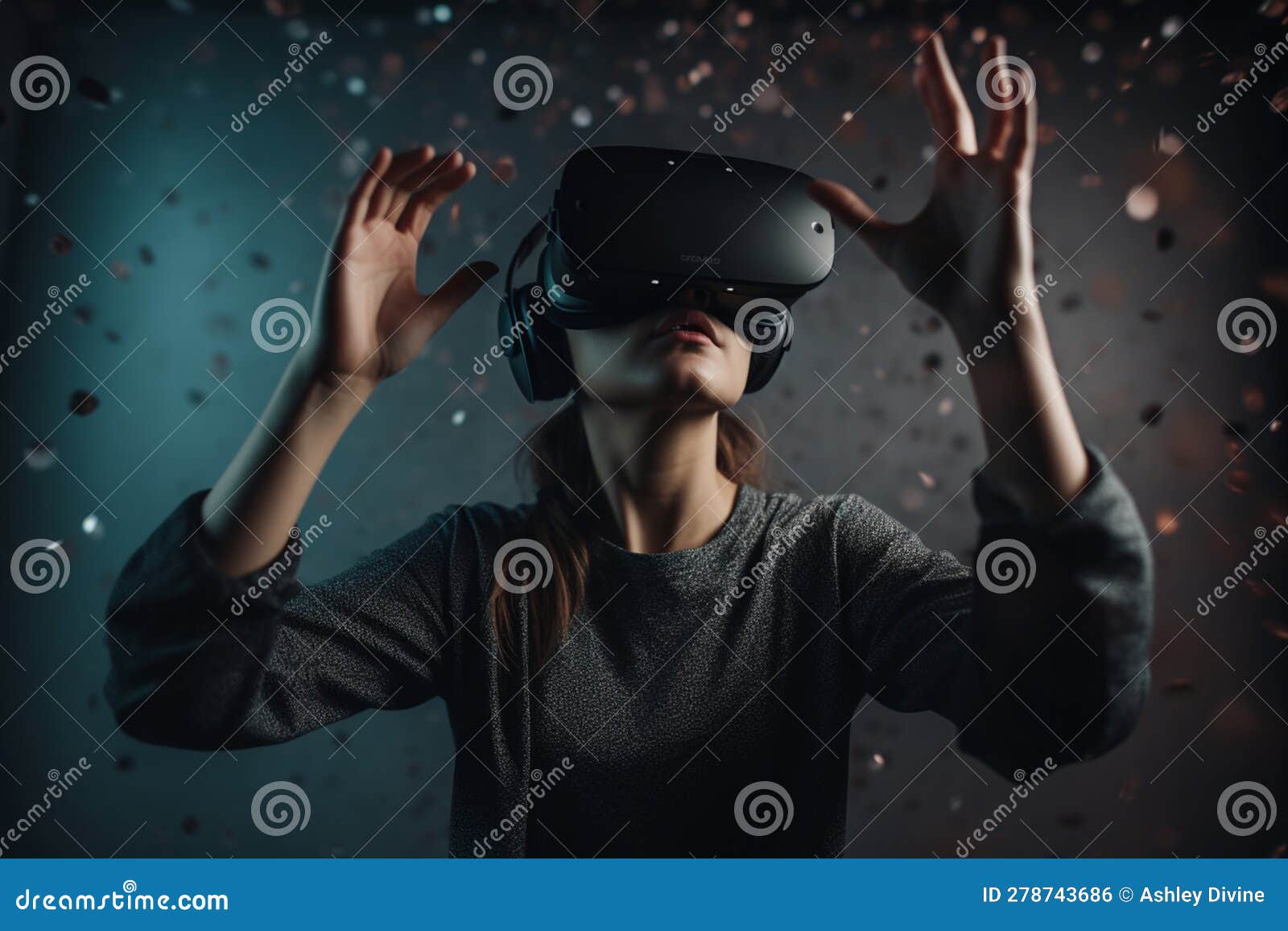 VR Headset on Model. Virtual Reality Interacting with Digital World. Ai ...