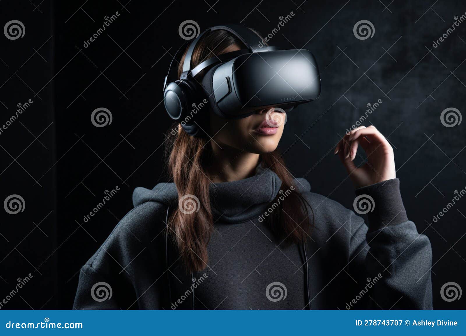 VR Headset on Model. Virtual Reality Interacting with Digital World. Ai ...