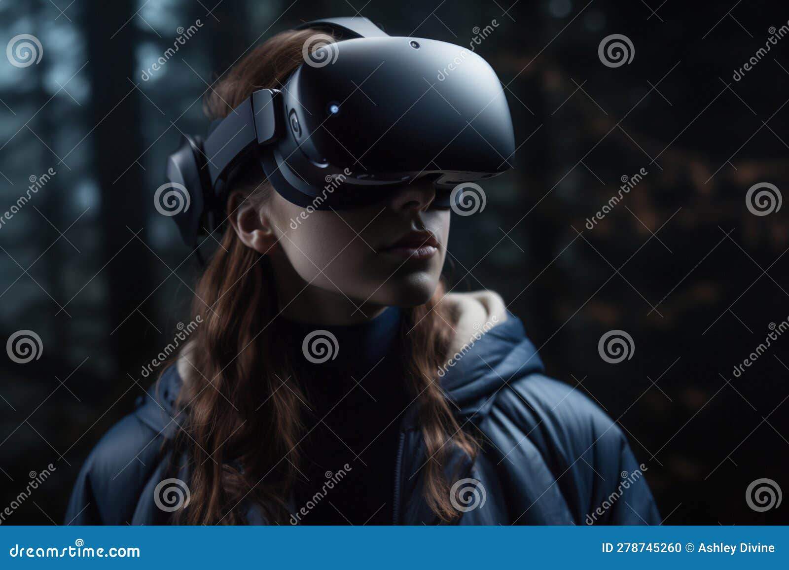 VR Headset on Model. Virtual Reality Interacting with Digital World. Ai ...