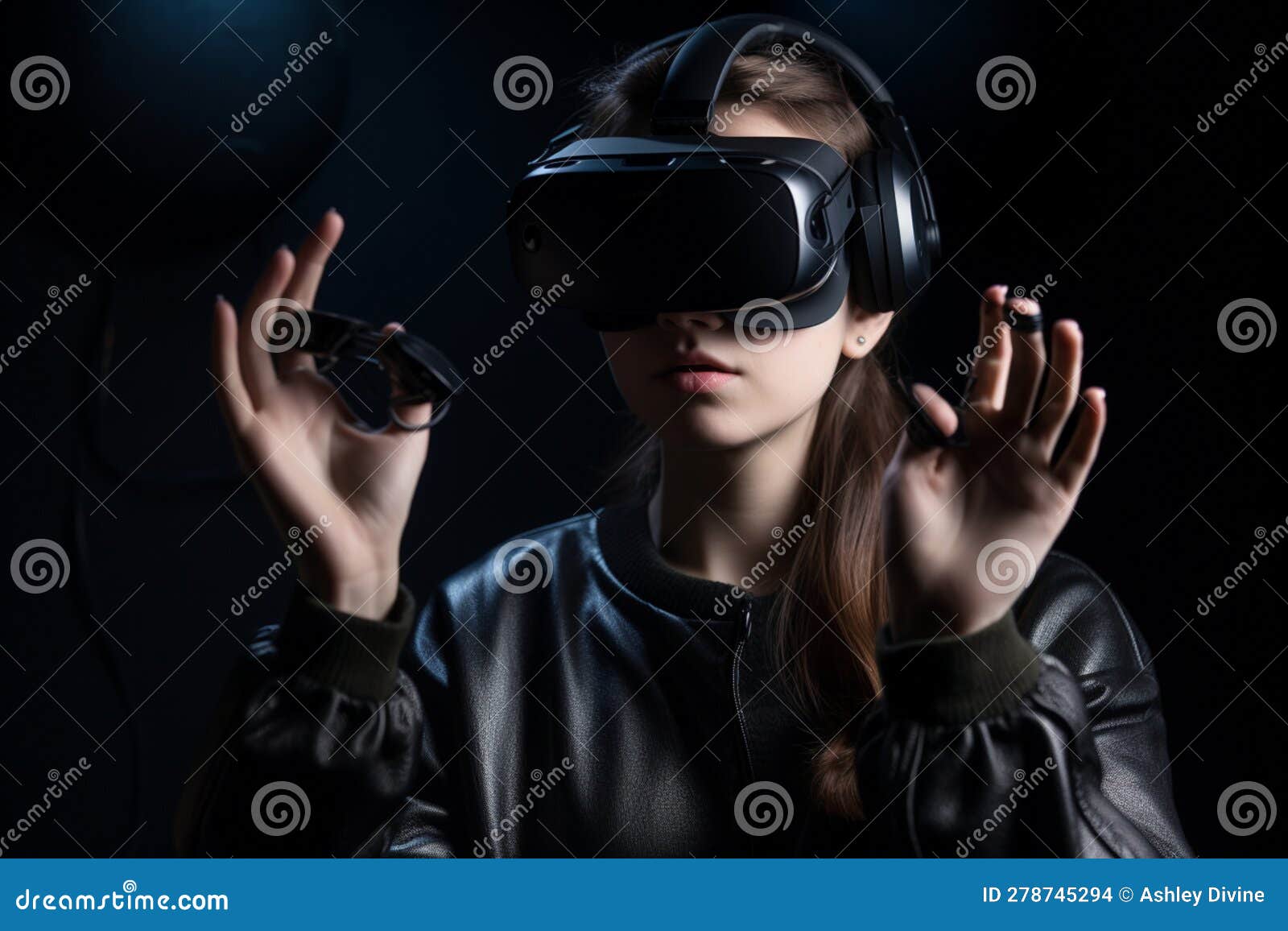VR Headset on Model. Virtual Reality Interacting with Digital World. Ai ...