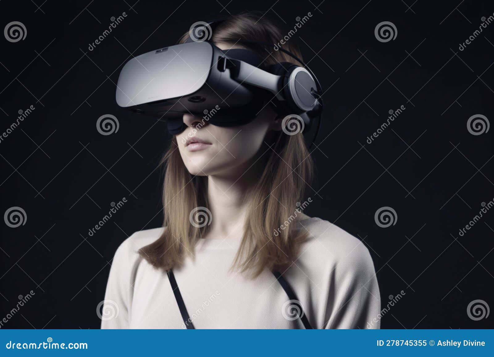 VR Headset on Model. Virtual Reality Interacting with Digital World. Ai ...