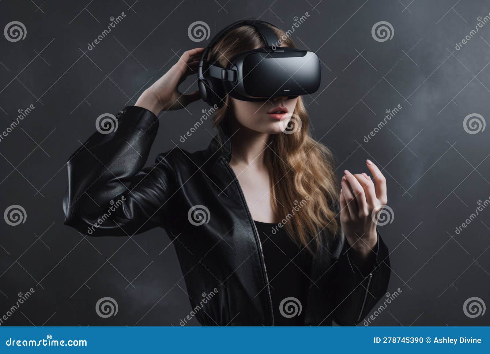 VR Headset on Model. Virtual Reality Interacting with Digital World. Ai ...