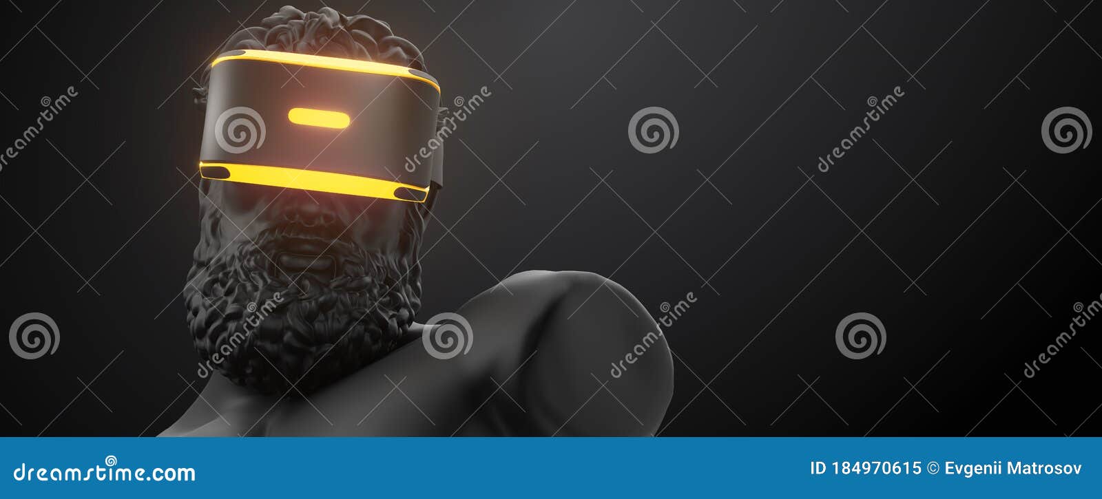VR Headset with Neon Light. 3d Render of the Statue of Hercules, Man ...