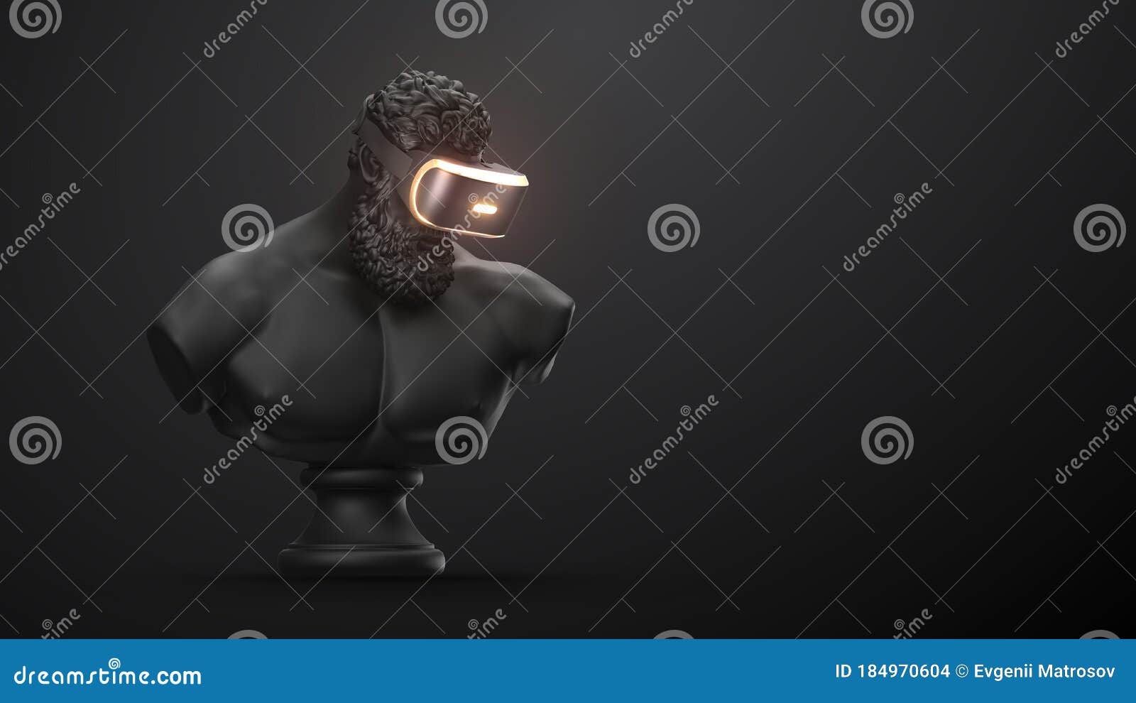 VR Headset with Neon Light. 3d Render of the Statue of Hercules, Man ...