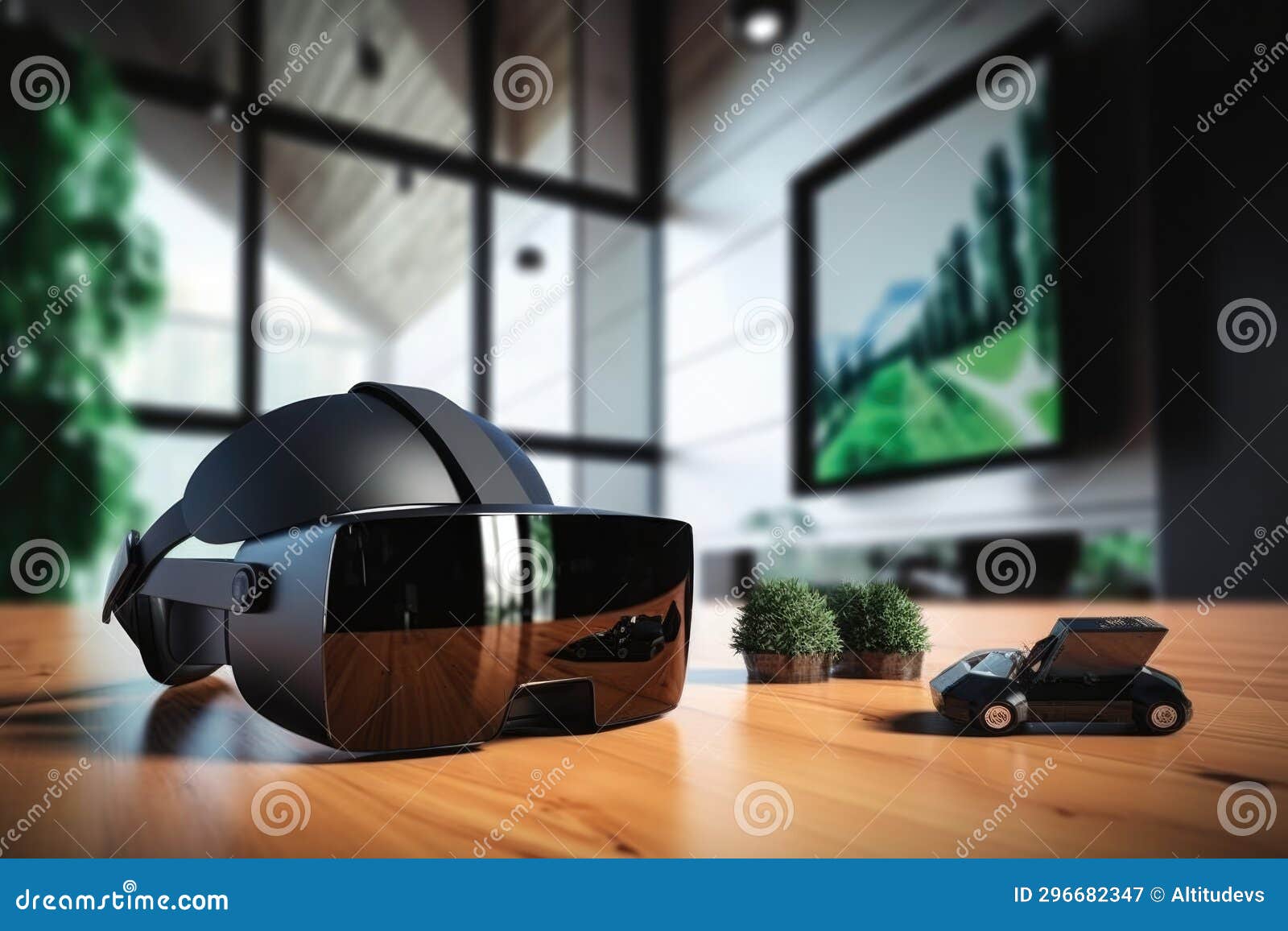 Vr Headset Next To a Model of a Smart Home Stock Illustration ...