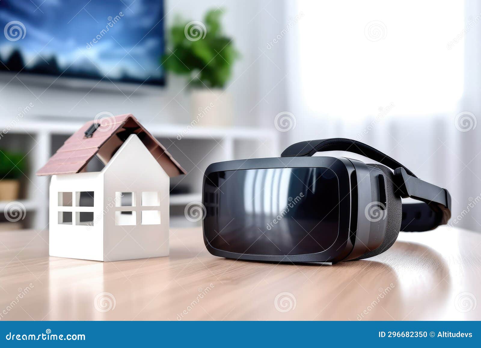 Vr Headset Next To a Model of a Smart Home Stock Illustration ...