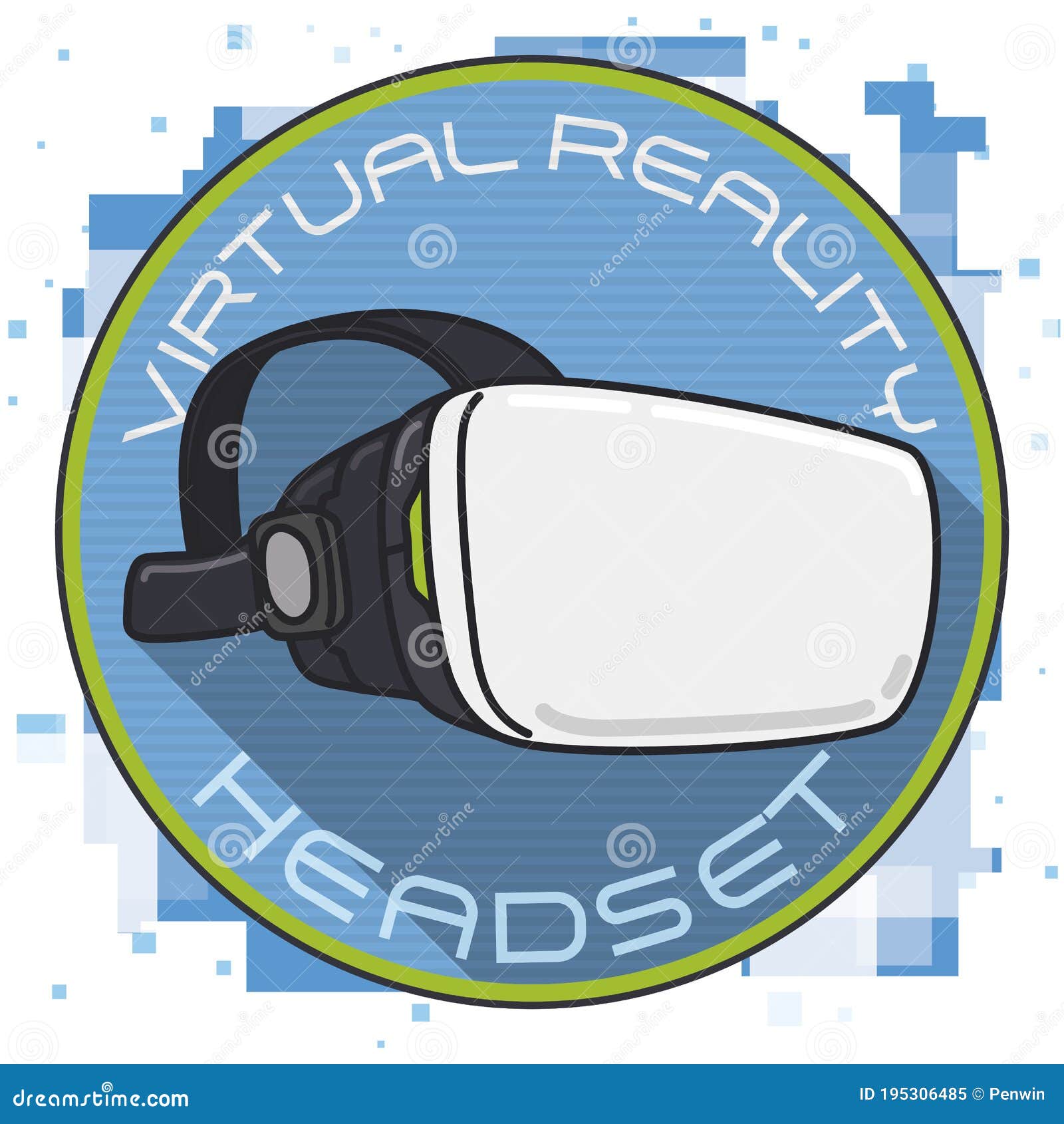 VR Headset Over Round Button and Pixelated Background, Vector ...