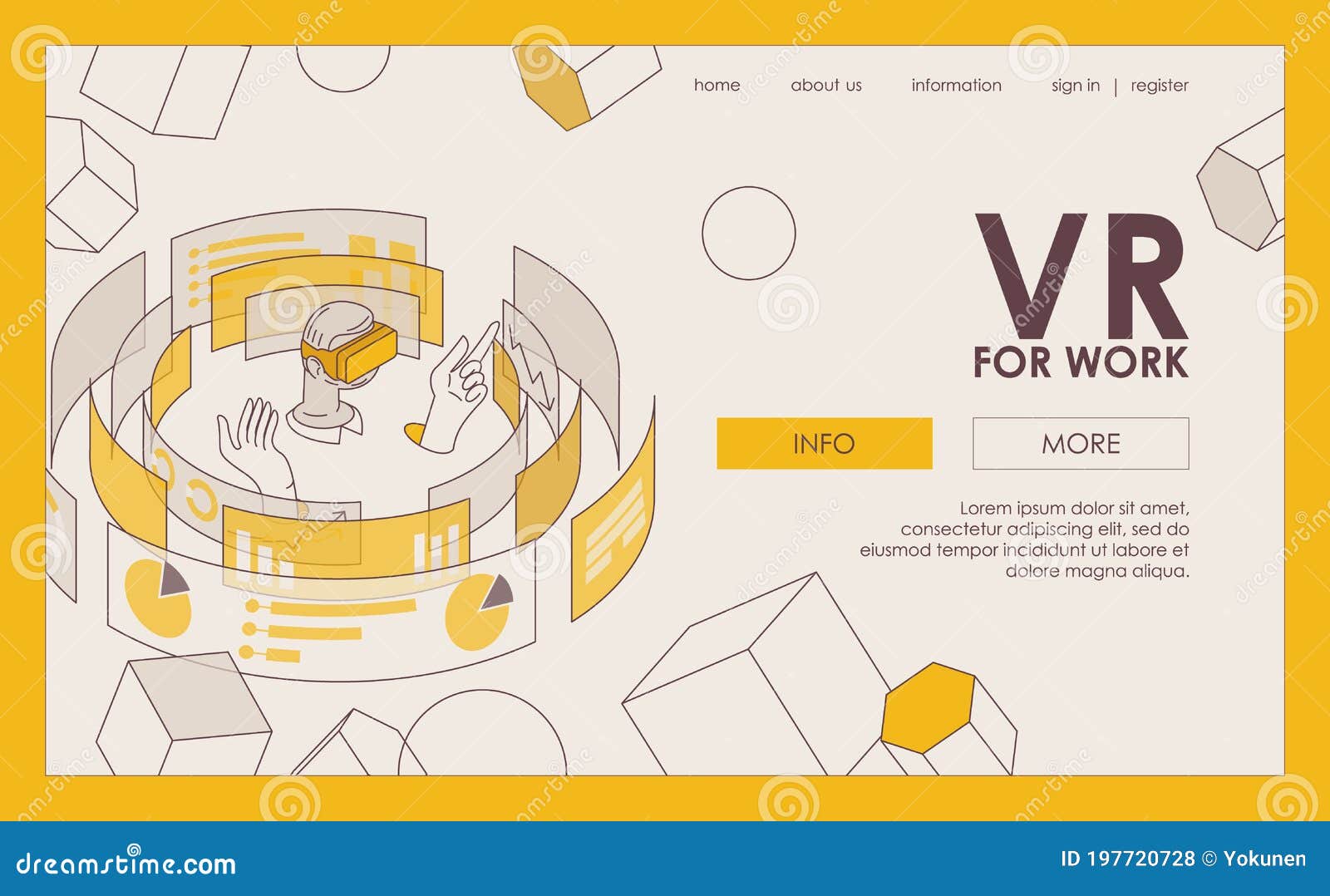 VR Headset for Statistics, Graphs and Diagrams Work. Isometric Banner ...