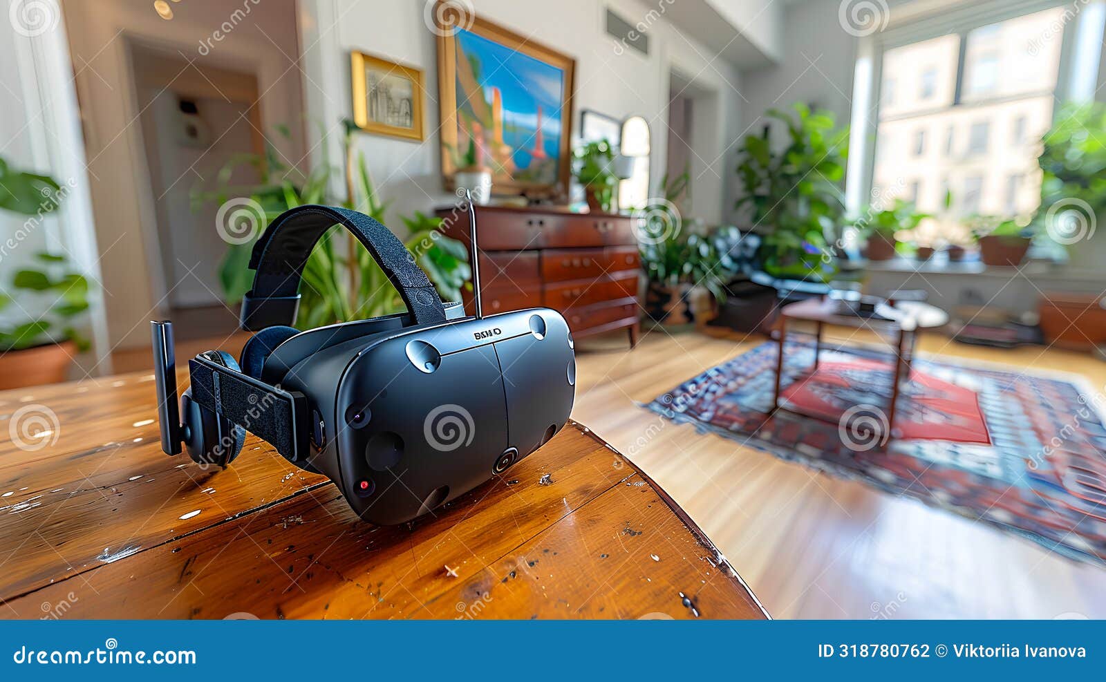 A Vr Headset on a Table in a Living Room. Stock Illustration ...