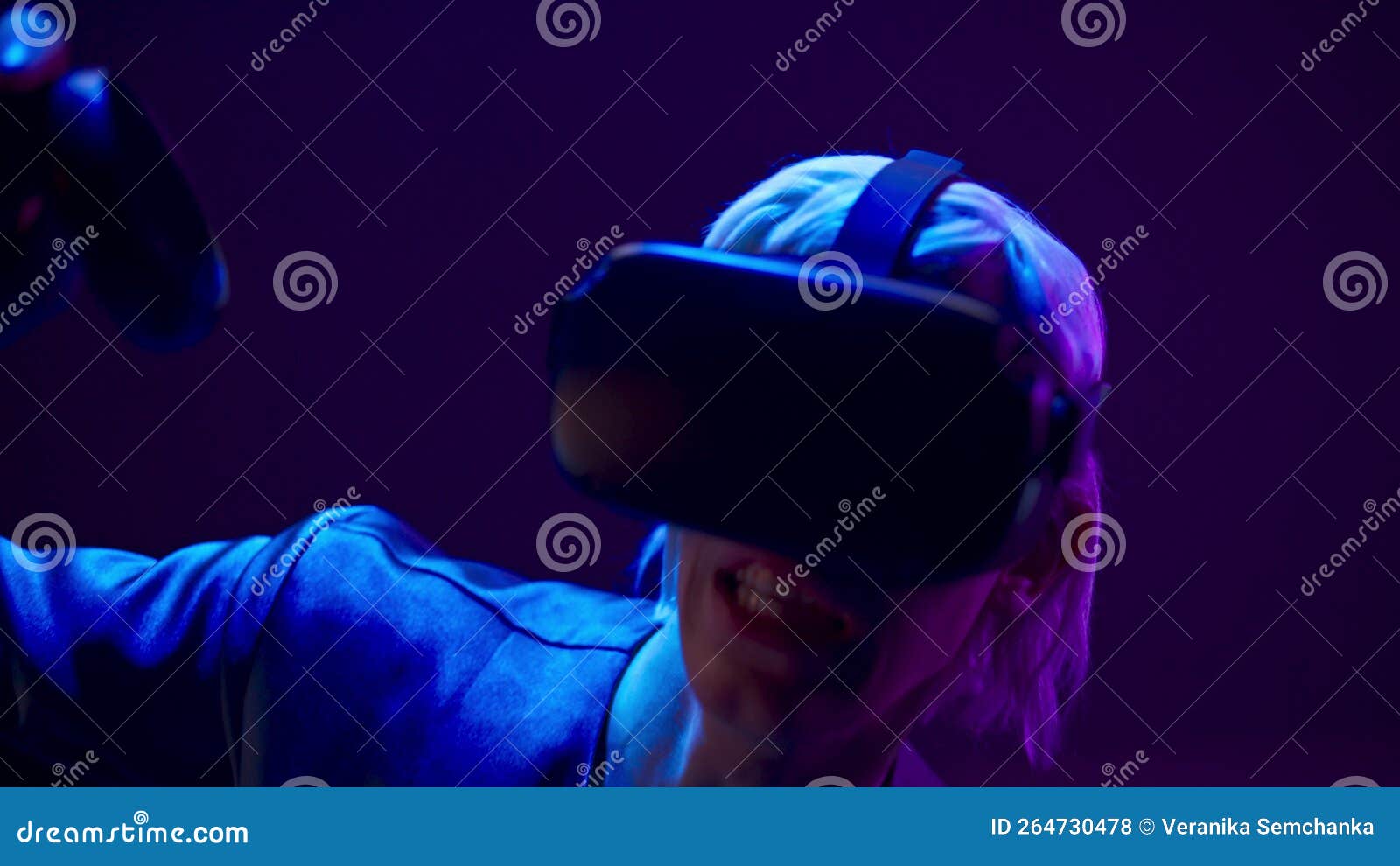 VR Headset Youngster Playing Augmented Reality Simulation. Man Using ...