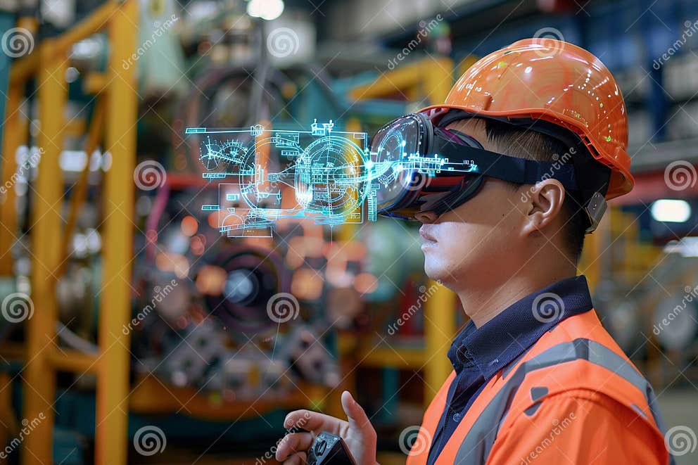 VR in Industry Industrial Worker Using Augmented Reality Headset Stock ...