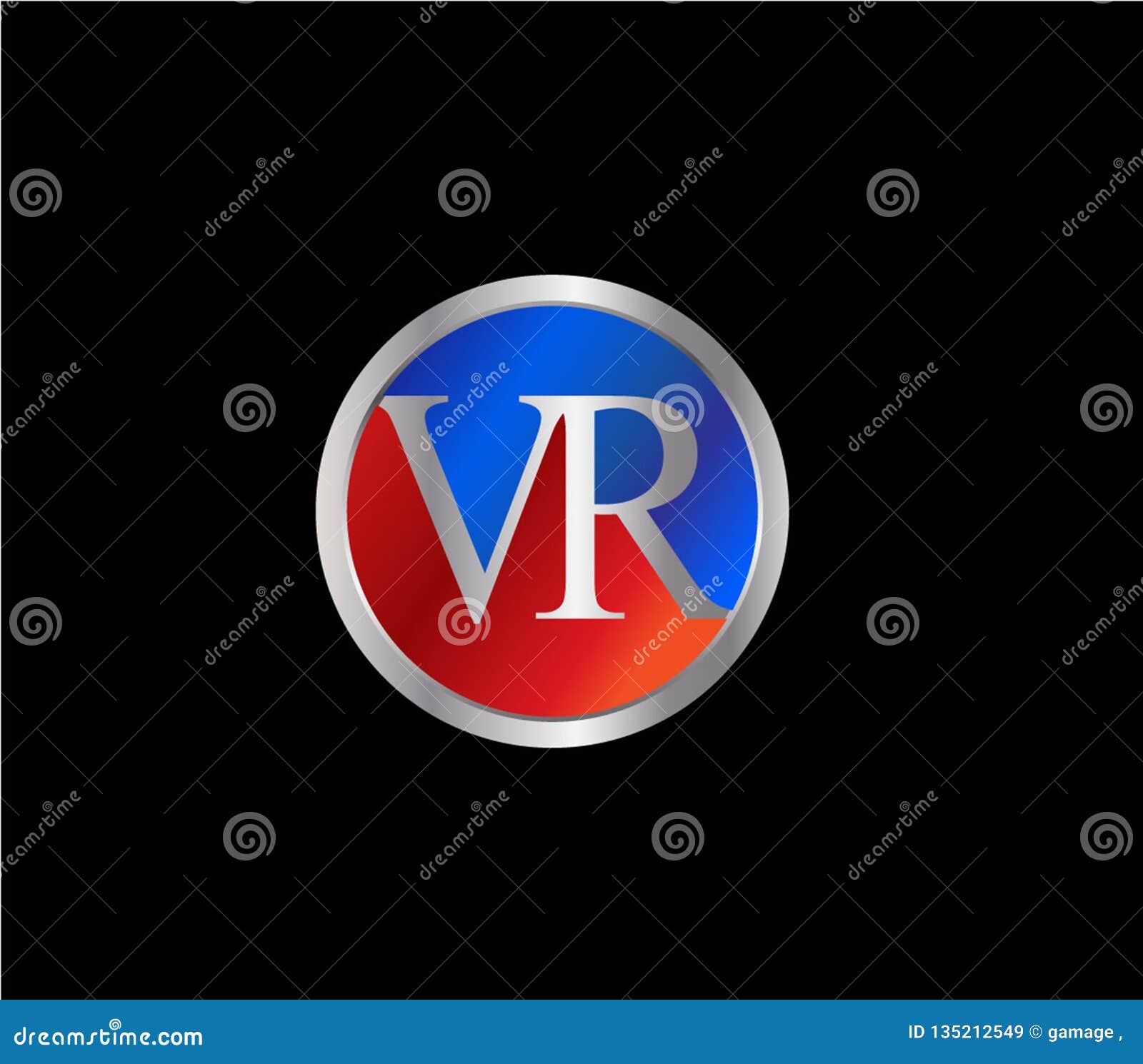VR Initial Circle Shape Silver Red Blue Color Later Logo Design Stock ...