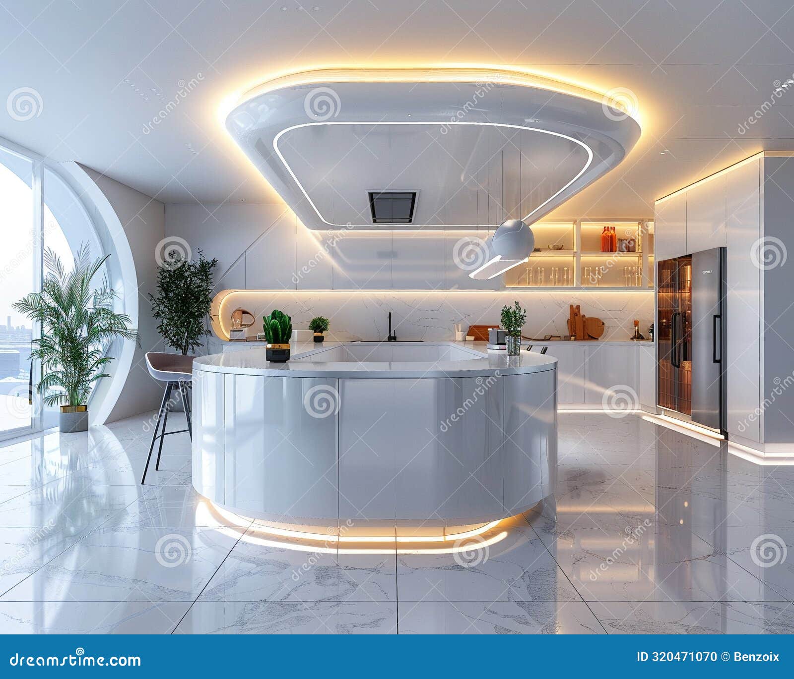 A VR Interior Design Showing a Futuristic Kitchen Stock Photo - Image ...