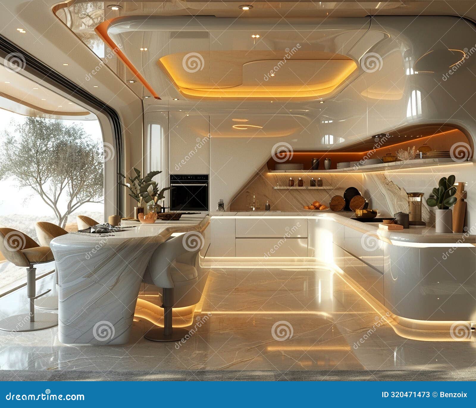 A VR Interior Design Showing a Futuristic Kitchen Stock Image - Image ...