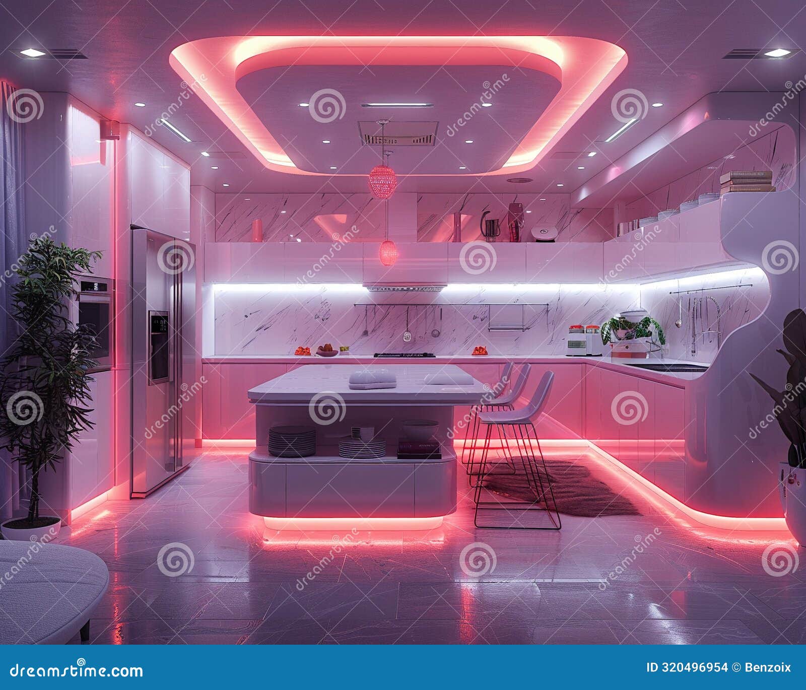 A VR Interior Design Showing a Futuristic Kitchen Stock Photo - Image ...
