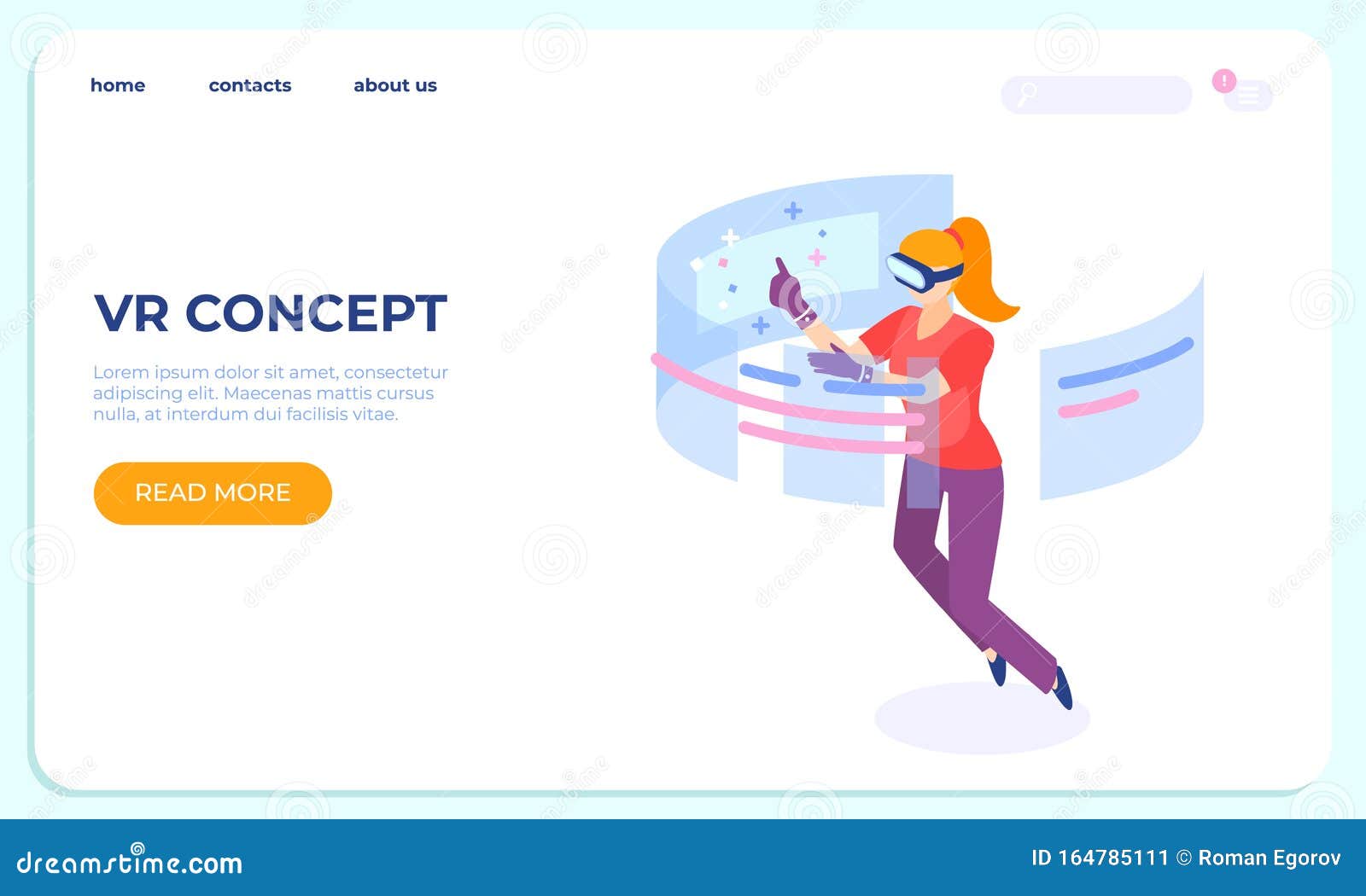 VR Landing Isometric Concept. Young Women Characters Use Ar Technology ...