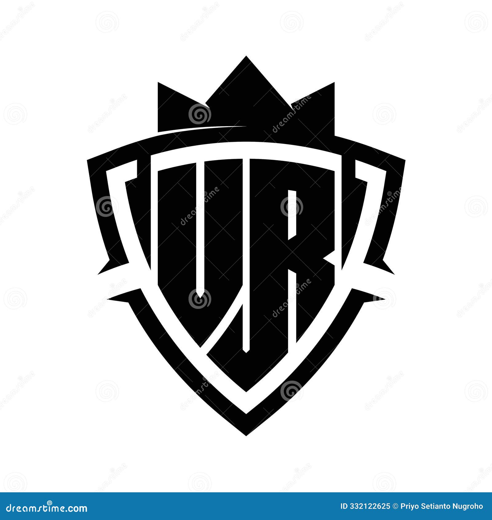 VR Letter Bold Monogram Triangle Curve Shield Shape with Crown Black ...