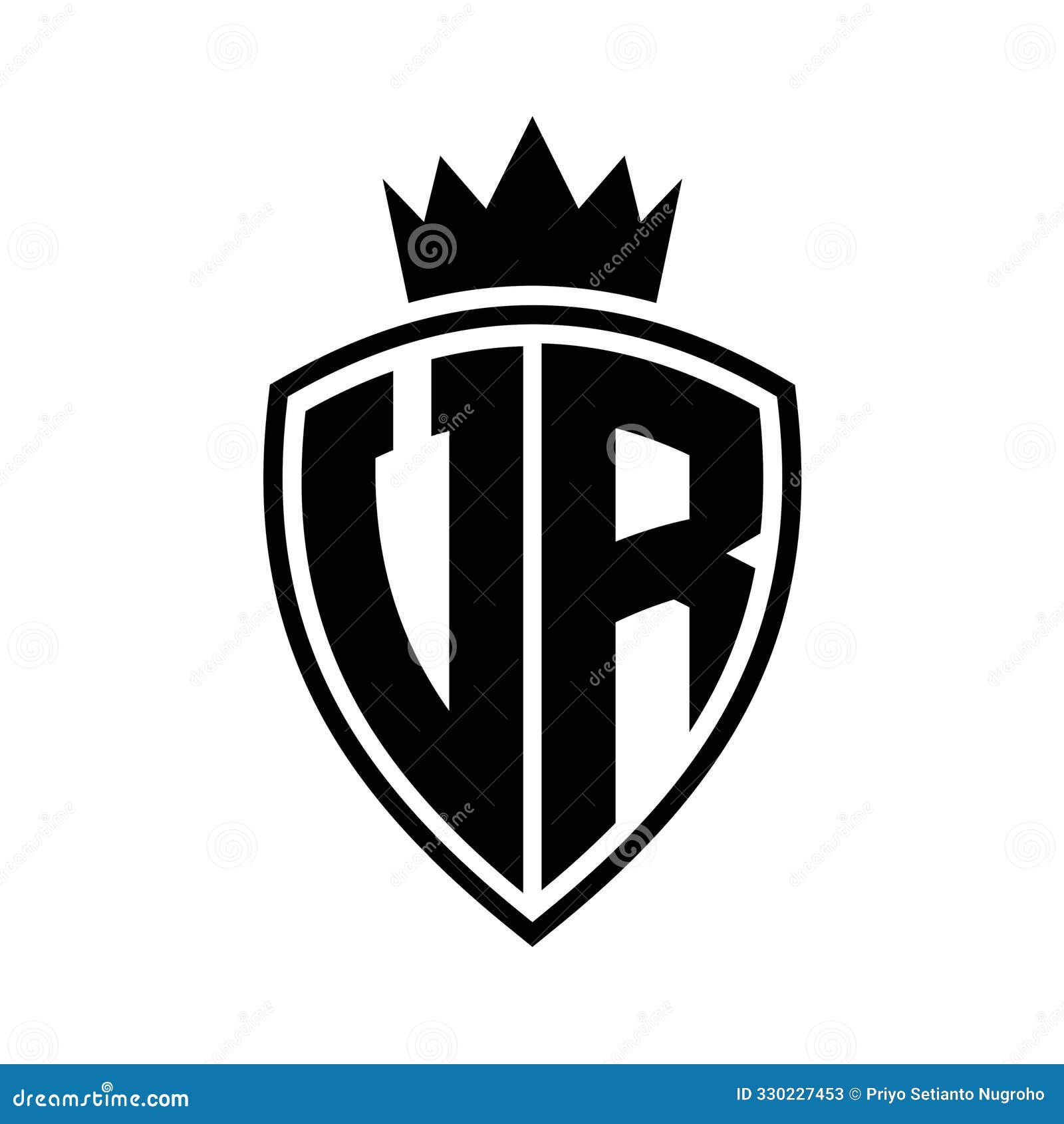 VR Letter Monogram Shield and Crown Outline Shape with Black and White ...