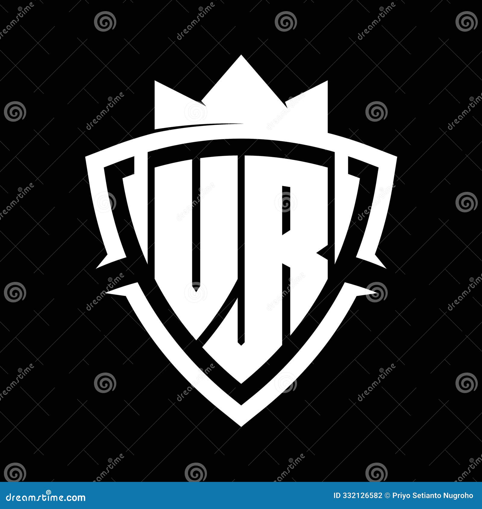 VR Letter Monogram with Triangle Curve Shield Shape with Crown White ...