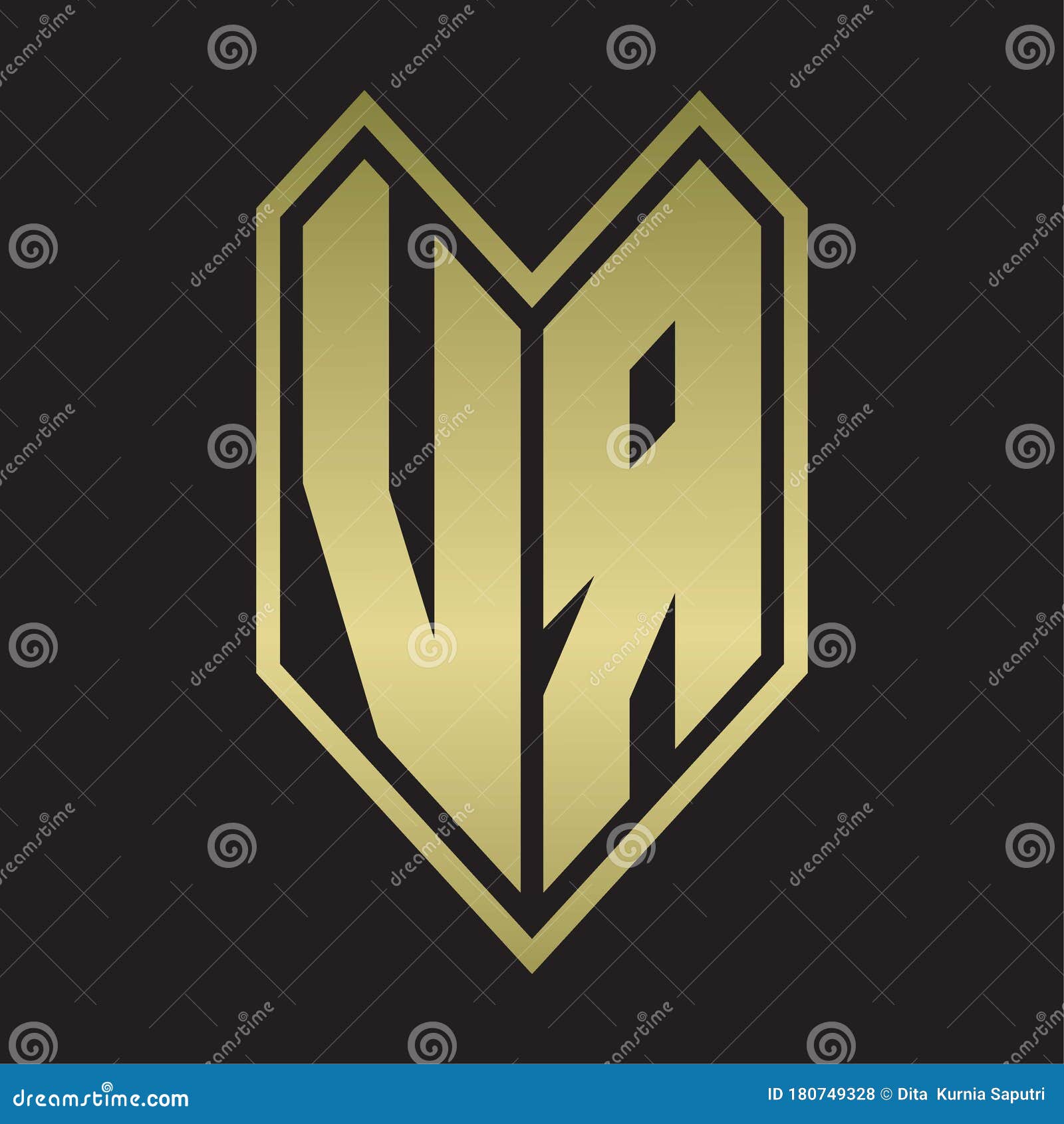 VR Logo Monogram with Emblem Line Style Isolated on Gold Colors Stock ...