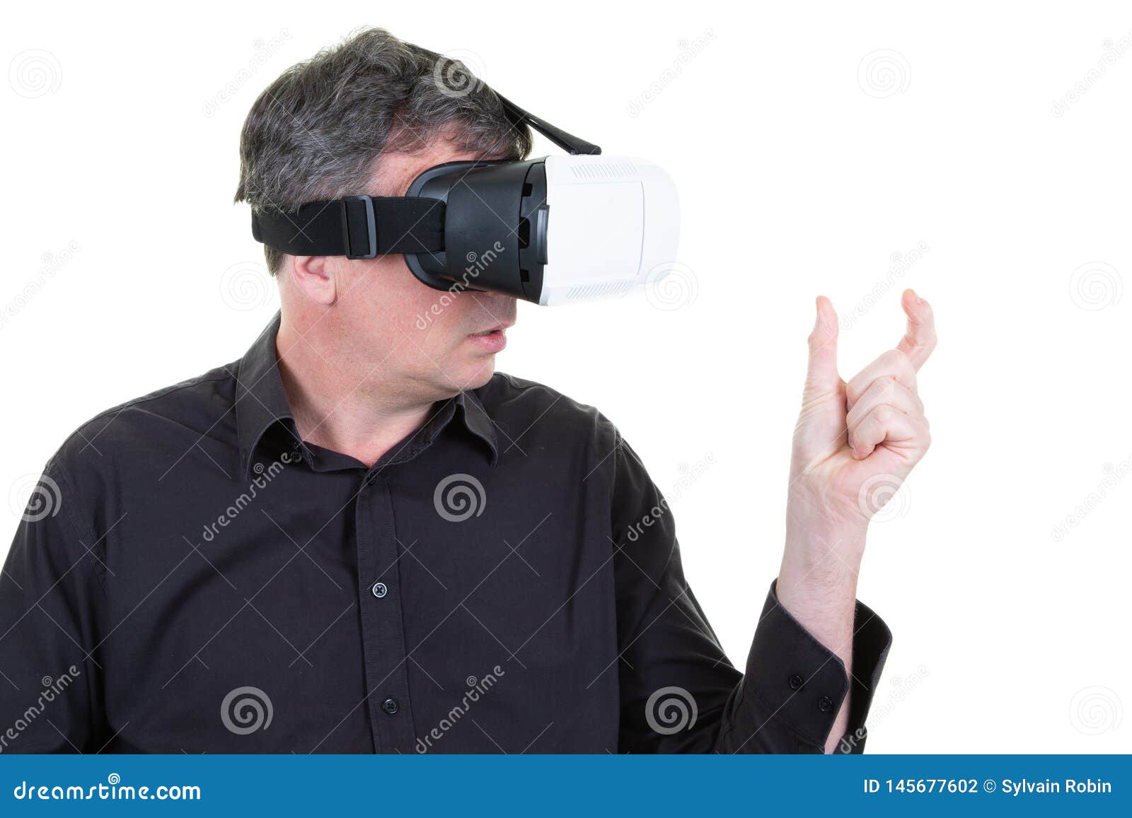 VR Man Experiencing Virtual Reality in White Background Stock Photo ...