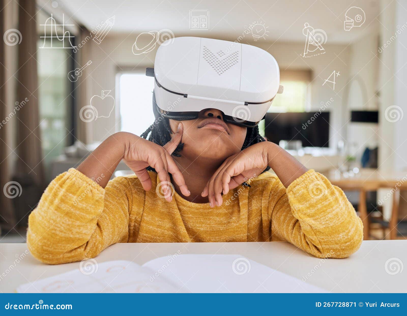 Vr, Metaverse and Child with Headset in Virtual Class for Elearning ...