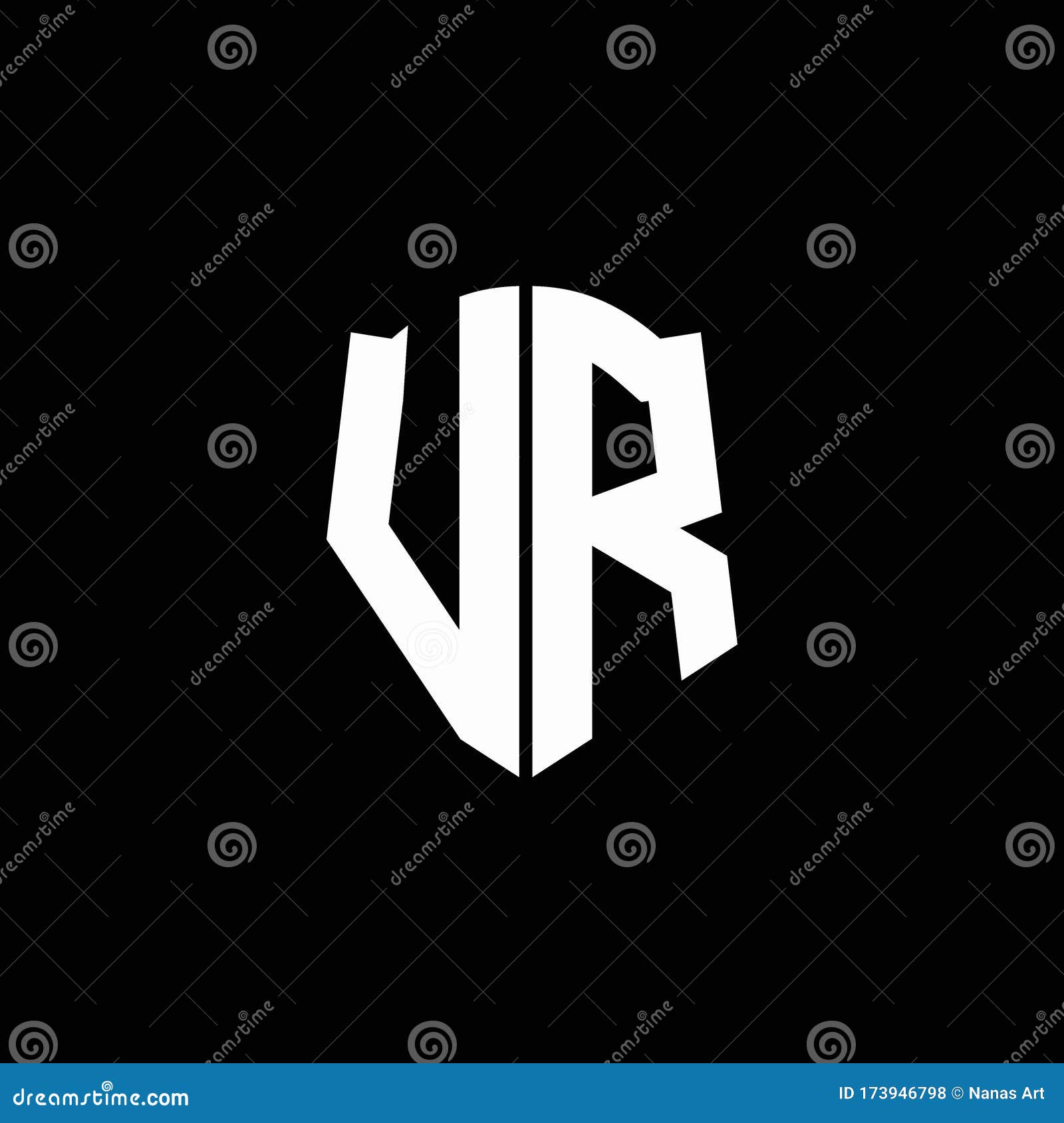 VR Monogram Letter Logo Ribbon with Shield Style Isolated on Black ...