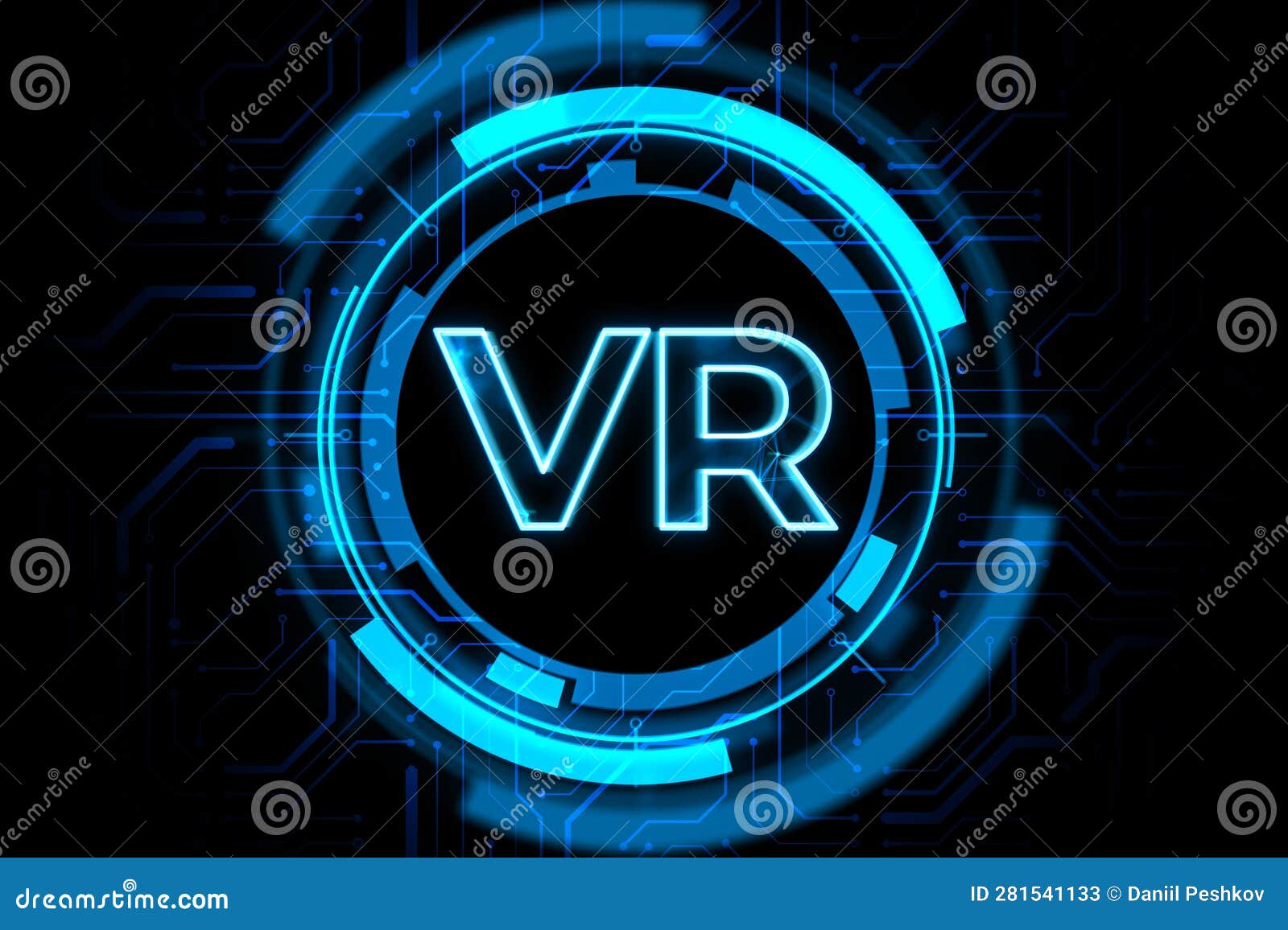 VR Neon Style Banner on Dark Background. 3D Rendering Stock ...