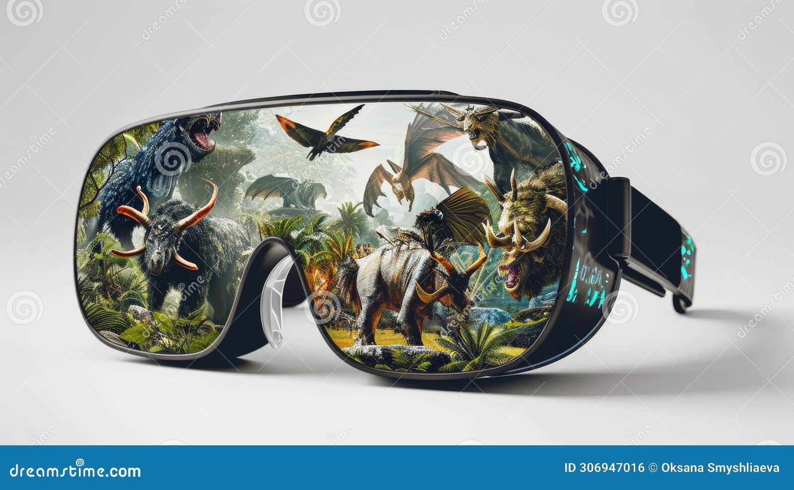 VR Safari with Mythical Creatures. Virtual Reality Goggles Showing a ...